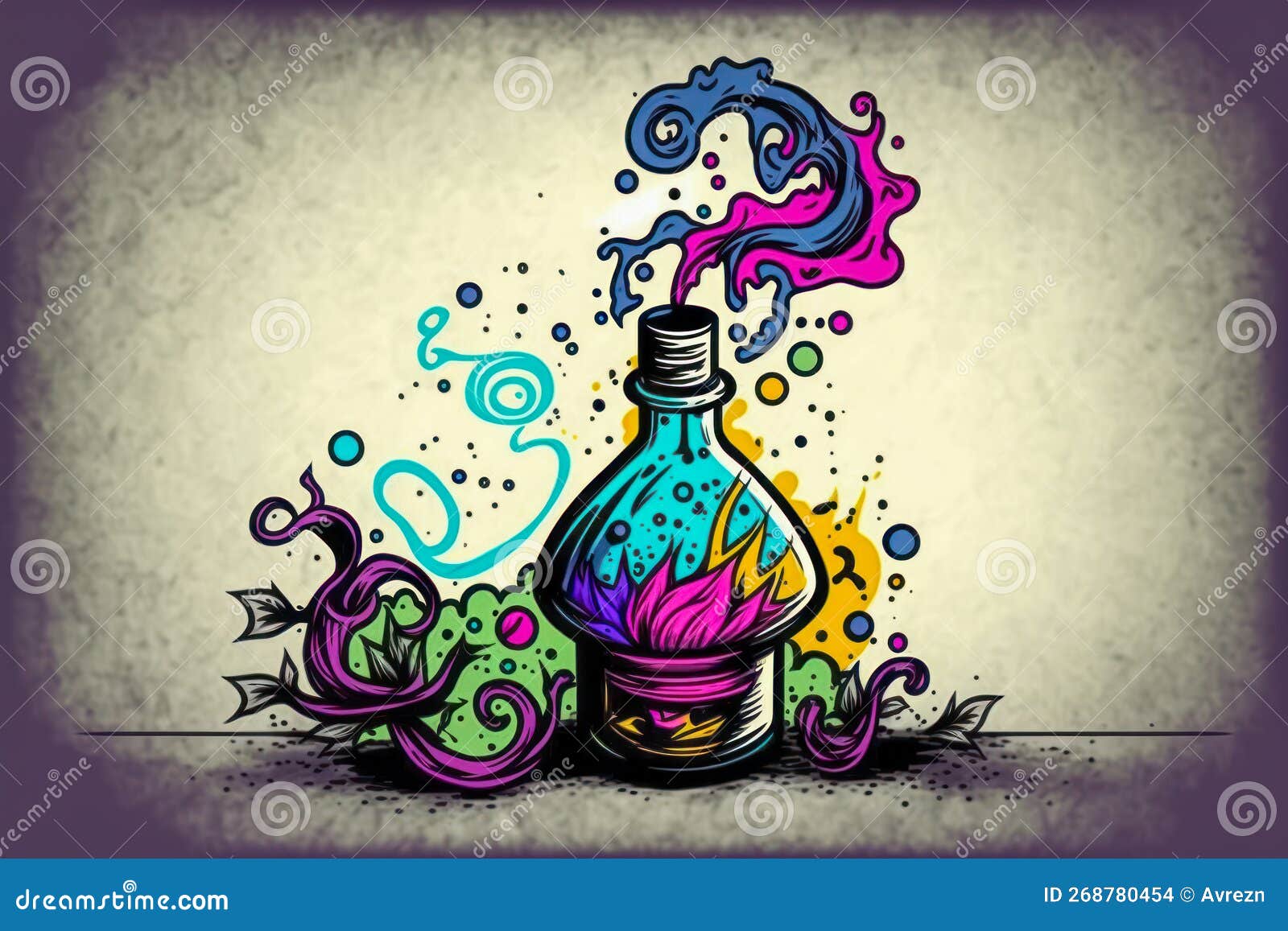Doodle Style Poison or Healing Colorful Potion on Table, Generative Ai ...