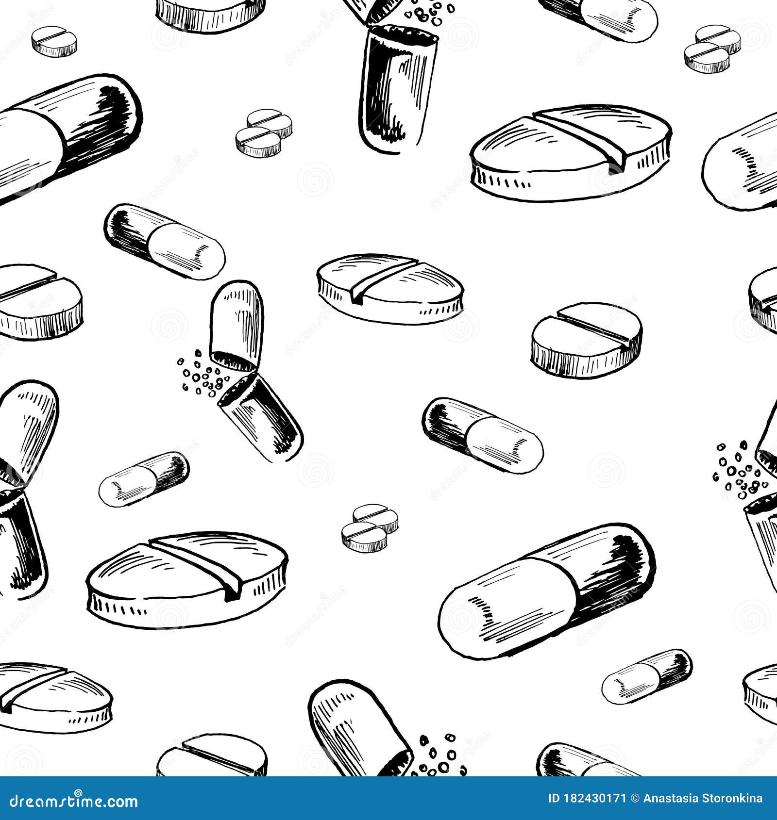 Doodle Style Seamless Background Pattern with Pharmaceutical Pills ...