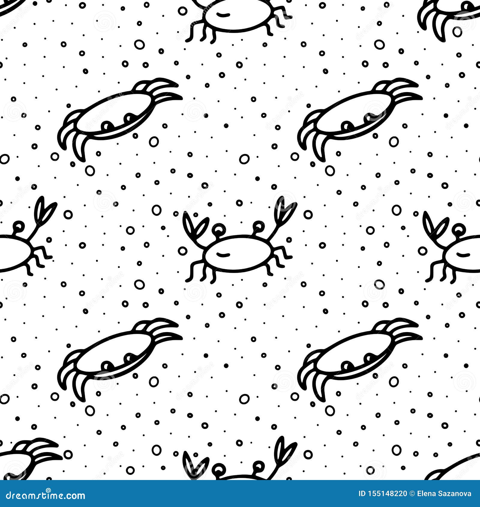 Doodle Style Seamless Pattern with Black Crabs Stock Vector ...