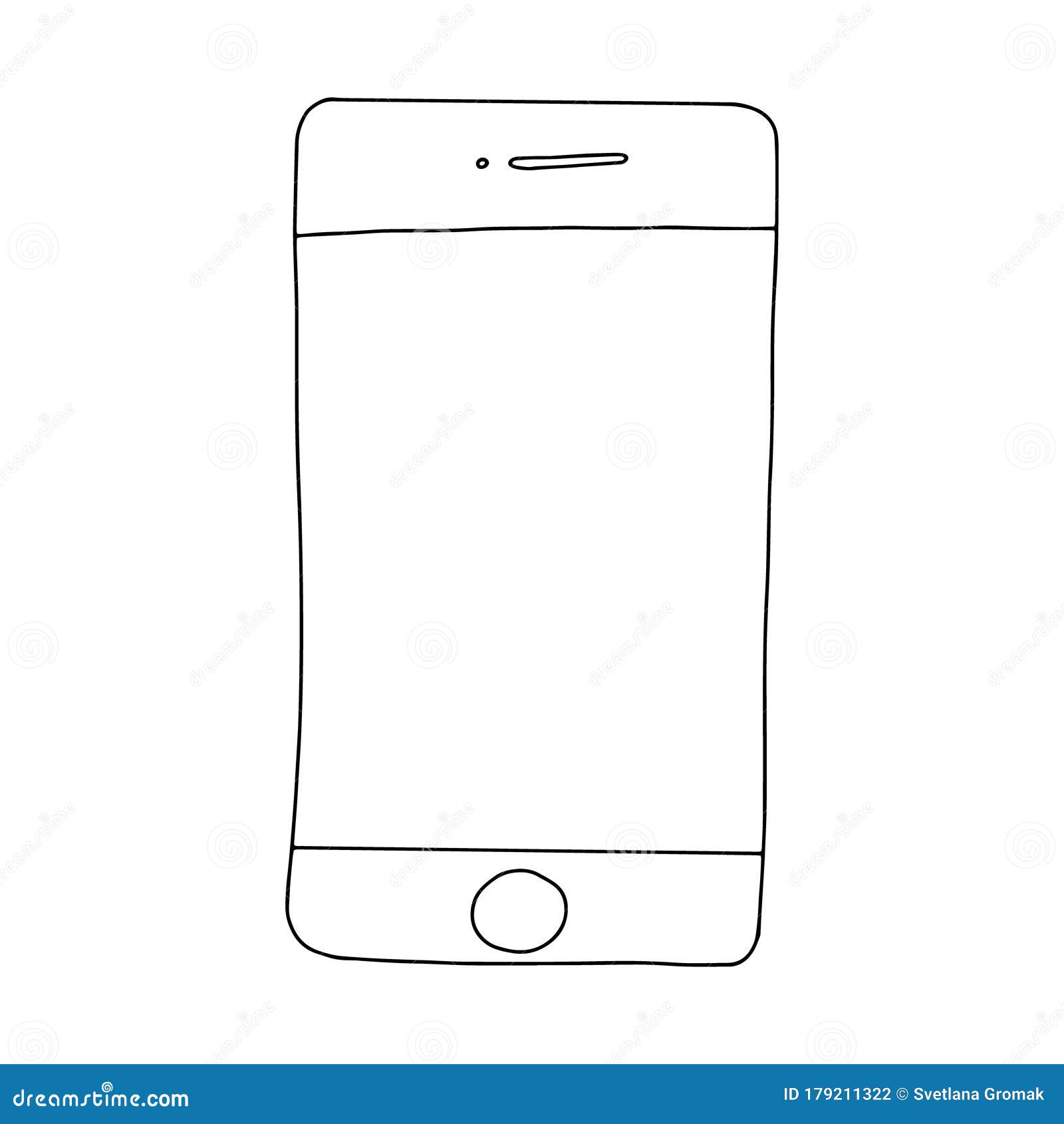 A Doodle-style Smartphone.Black And White Image.Outline Drawing.Mobile ...