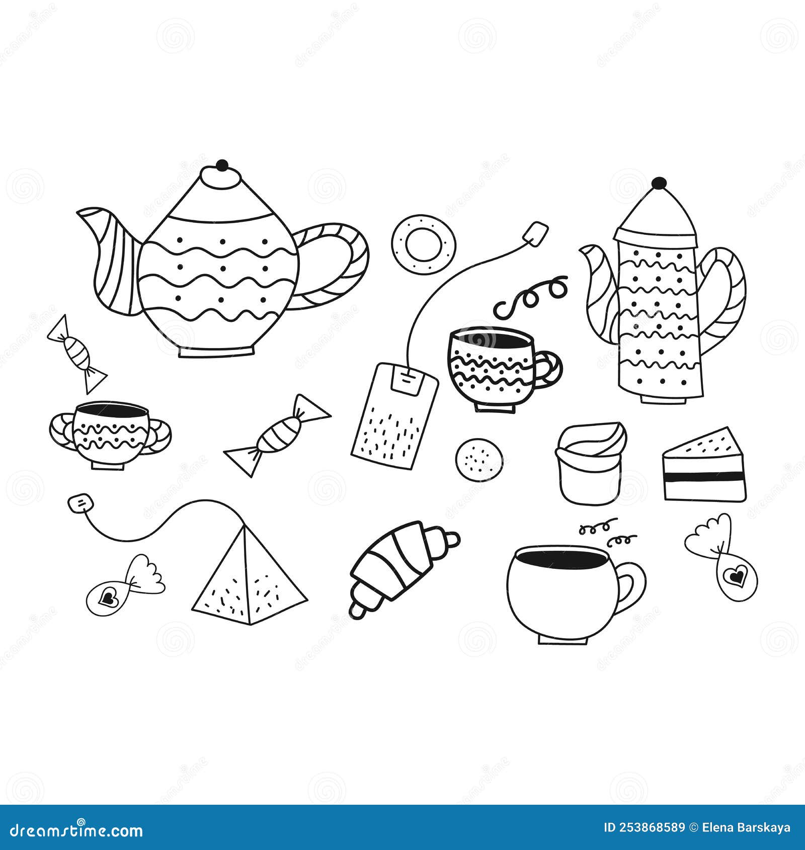 Doodle-style Tea Set on White Background Stock Vector - Illustration of ...