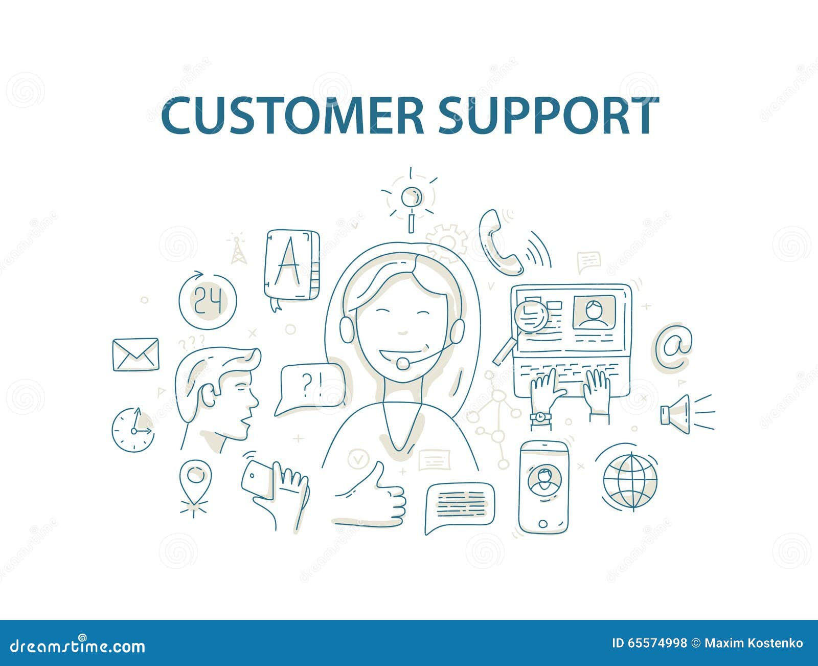 Doodle Style Vector Illustration Concept for Customer Support Service ...