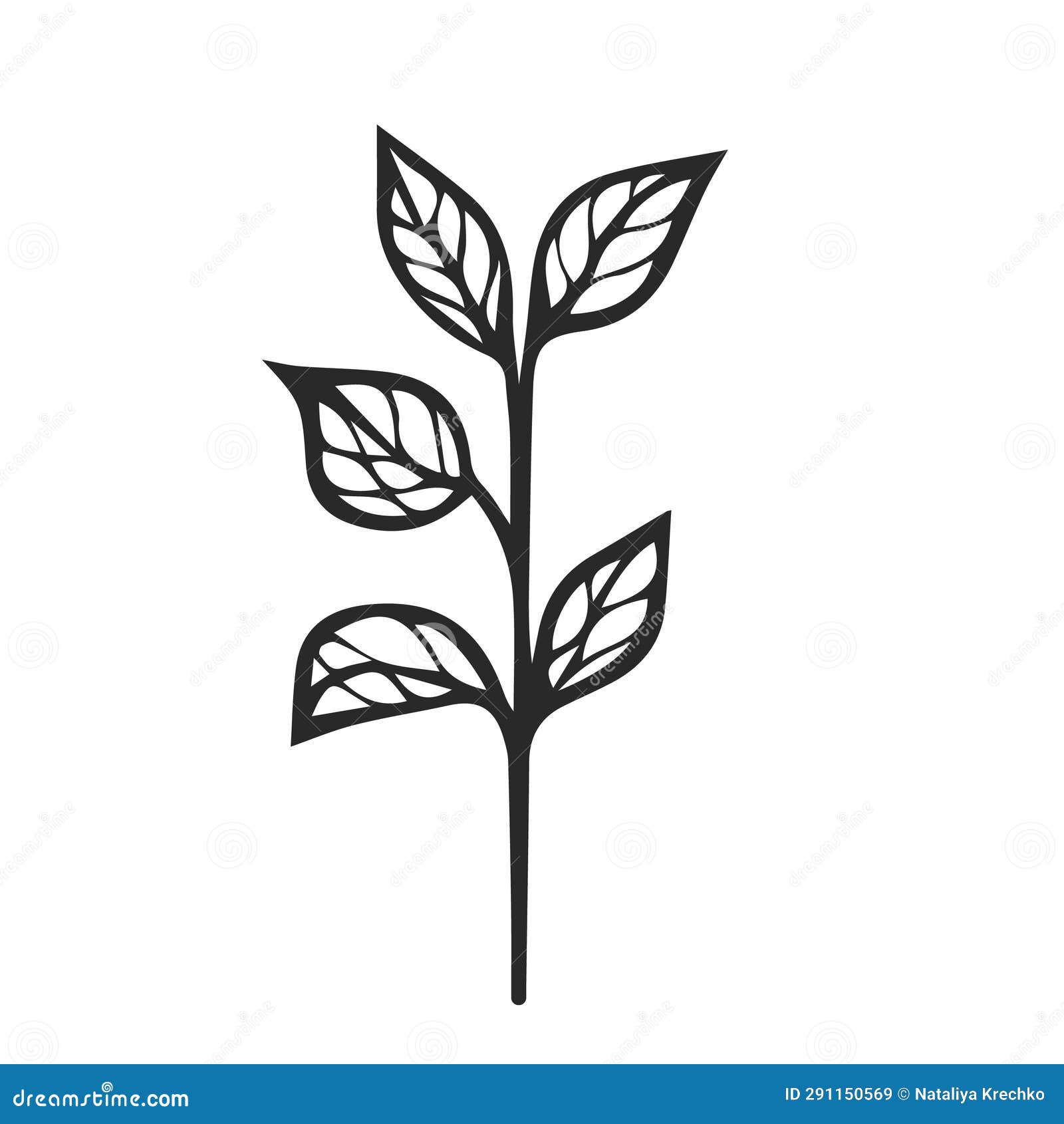 Doodle Style Vector Illustration. Simple Element of Twig and Leaves ...