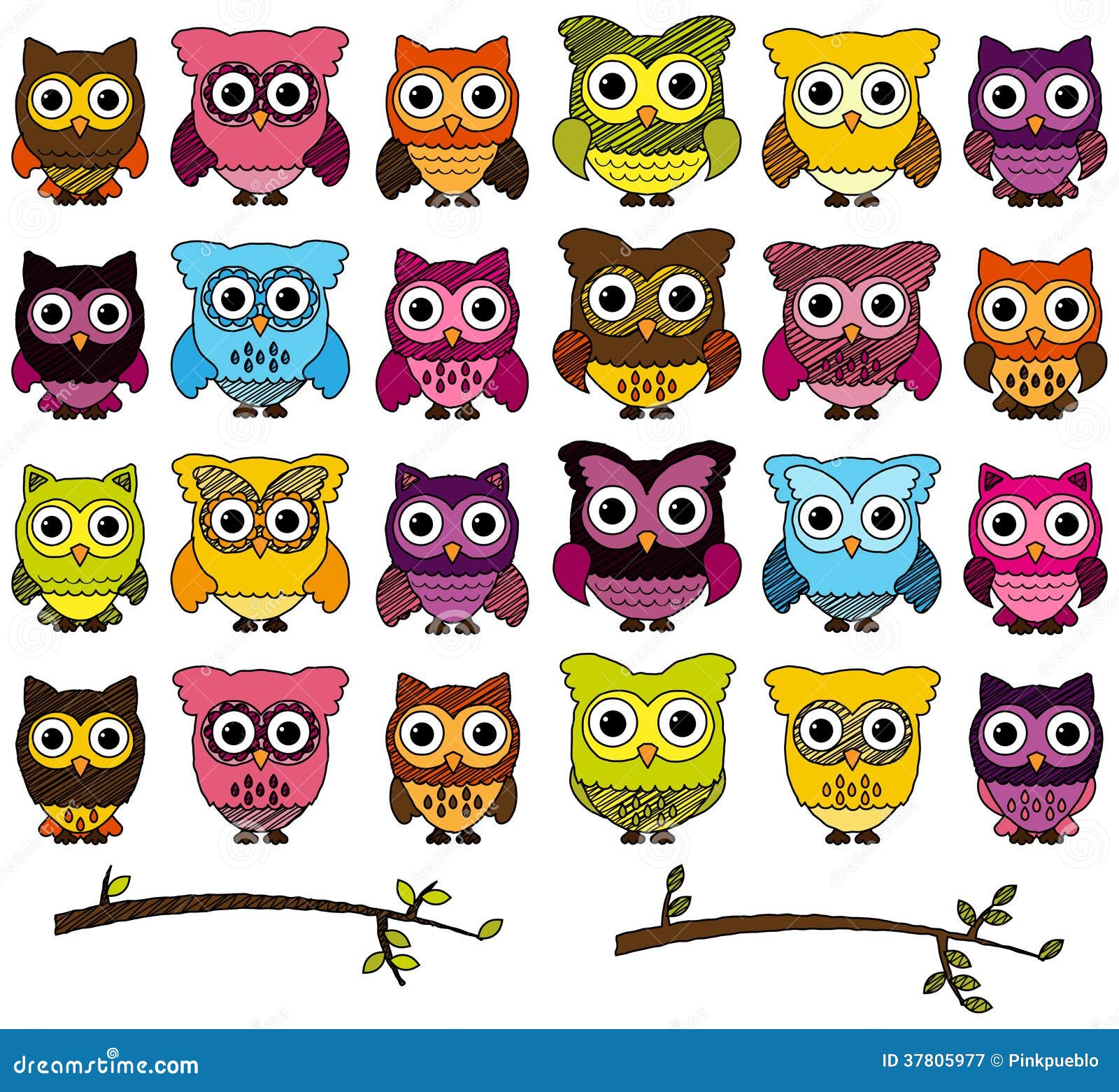 Doodle Style Vector Set of Cute Owls Stock Vector - Illustration of ...