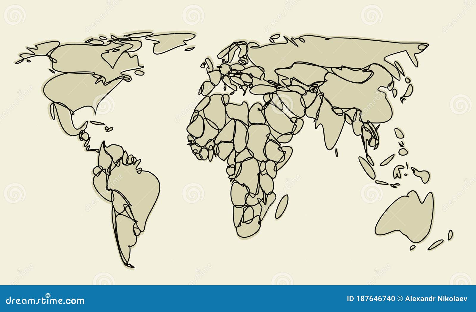 Doodle Style World Map Casual Linear Vector Stock Vector - Illustration ...