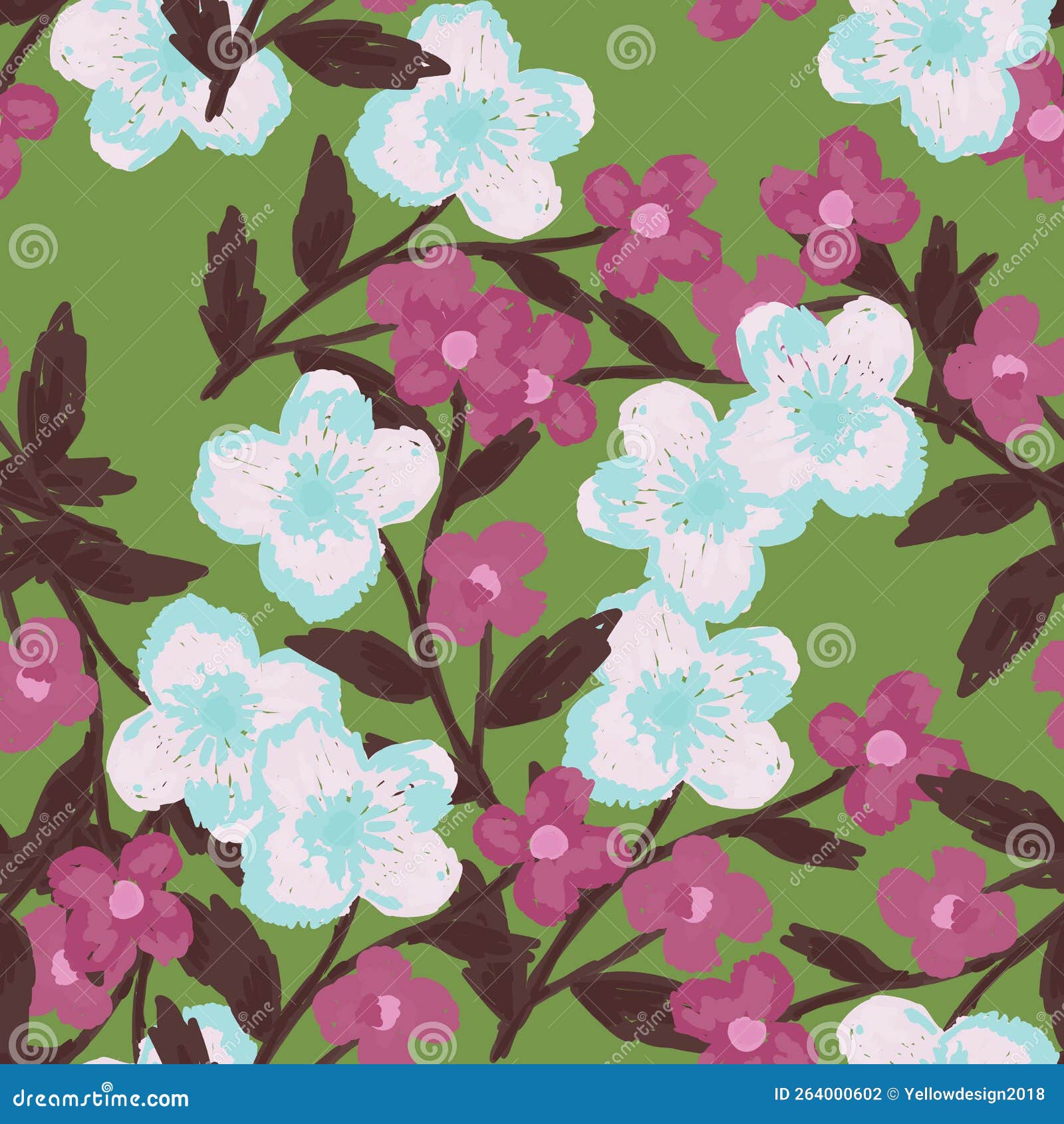 Doodle Stylized Flowers Seamless Pattern. Decorative Naive Botanical ...