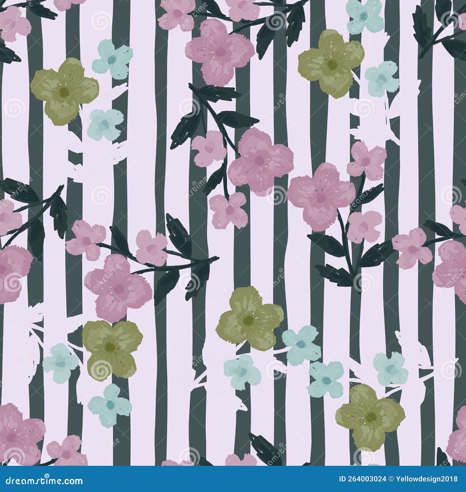 Doodle Stylized Flowers Seamless Pattern. Decorative Naive Botanical ...