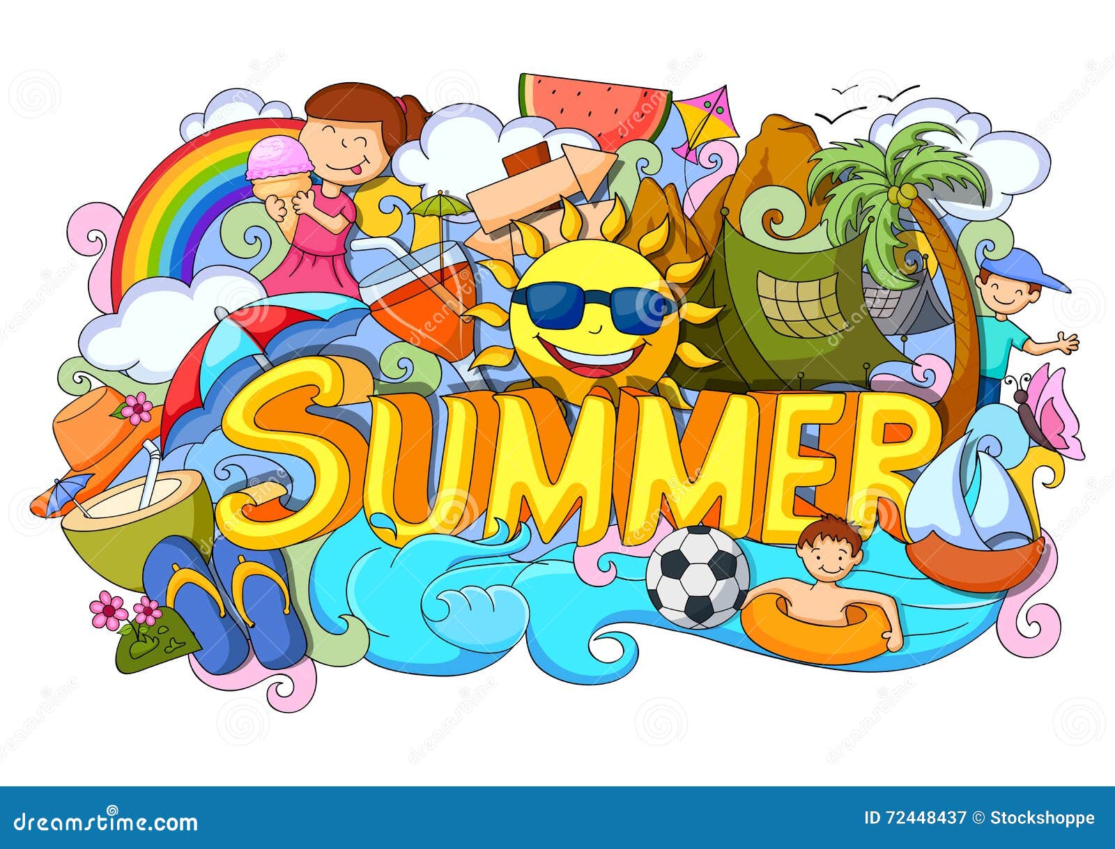 Doodle of Summer poster stock vector. Illustration of children - 72448437