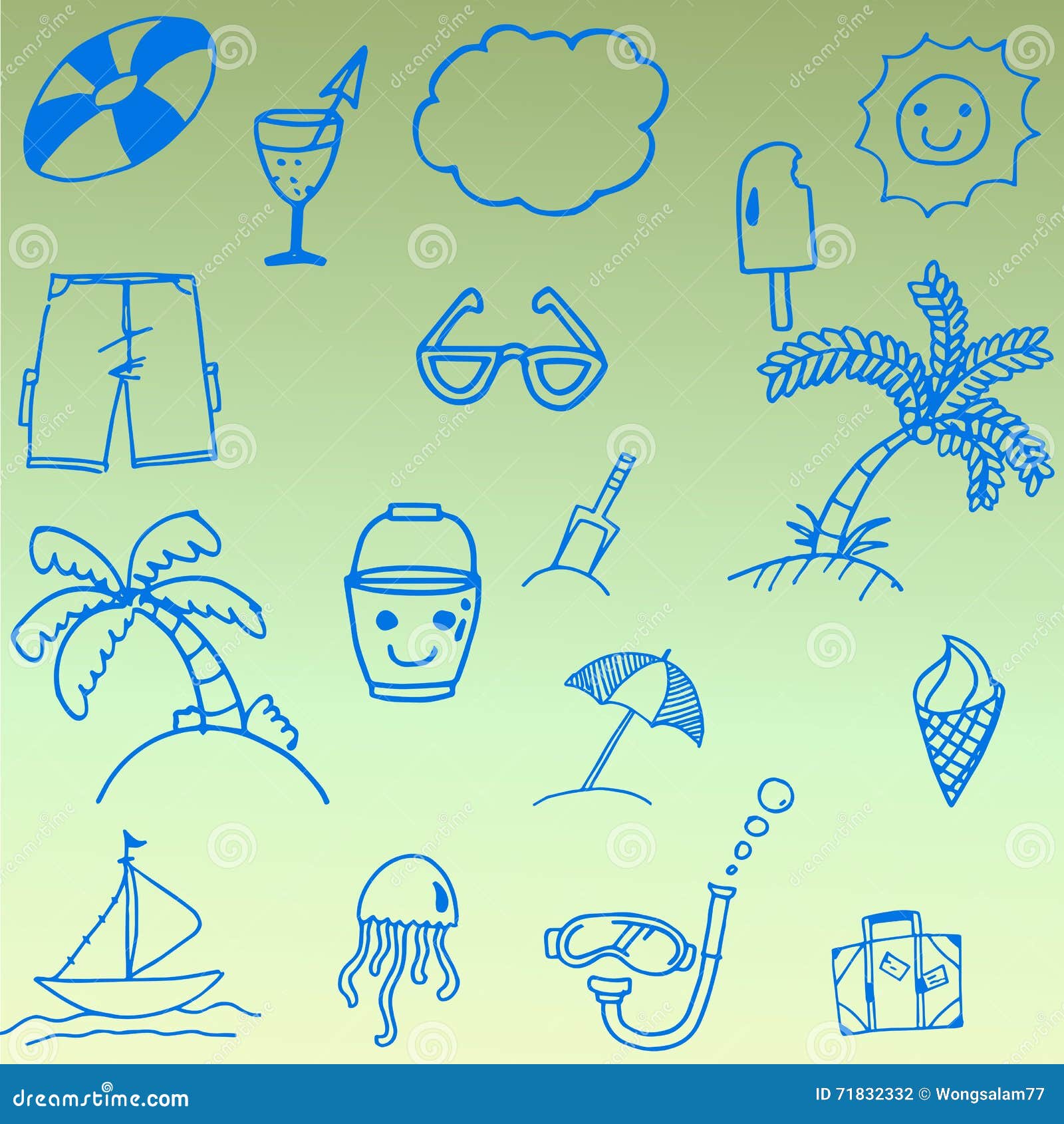 Doodle of summer set stock vector. Illustration of picnic - 71832332