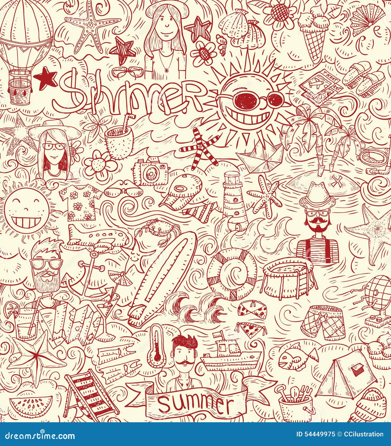 Doodle Set Of Summer Holiday Hand Drawing Vector Illustration ...