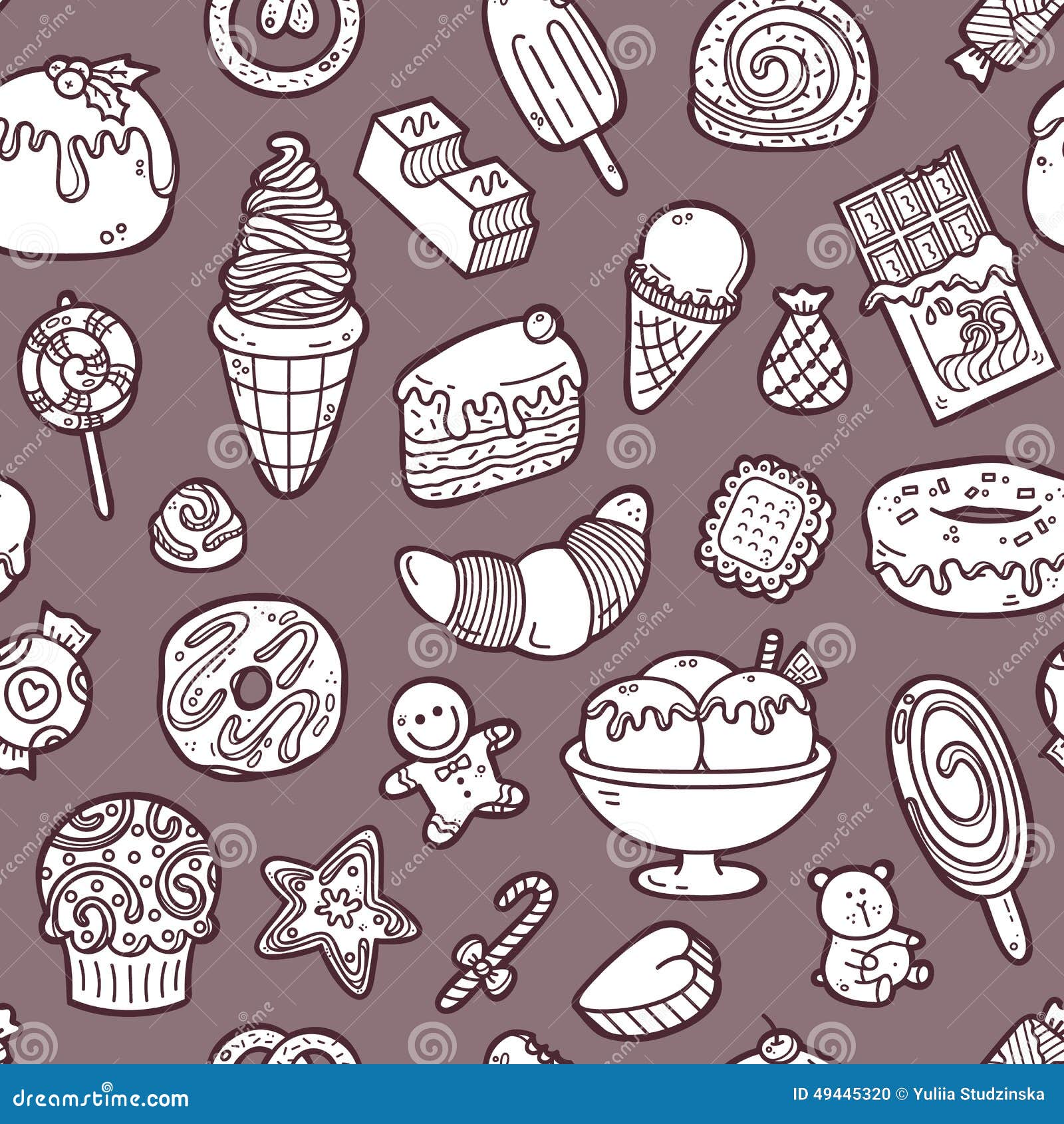 Doodle sweets pattern. stock vector. Illustration of charming - 49445320