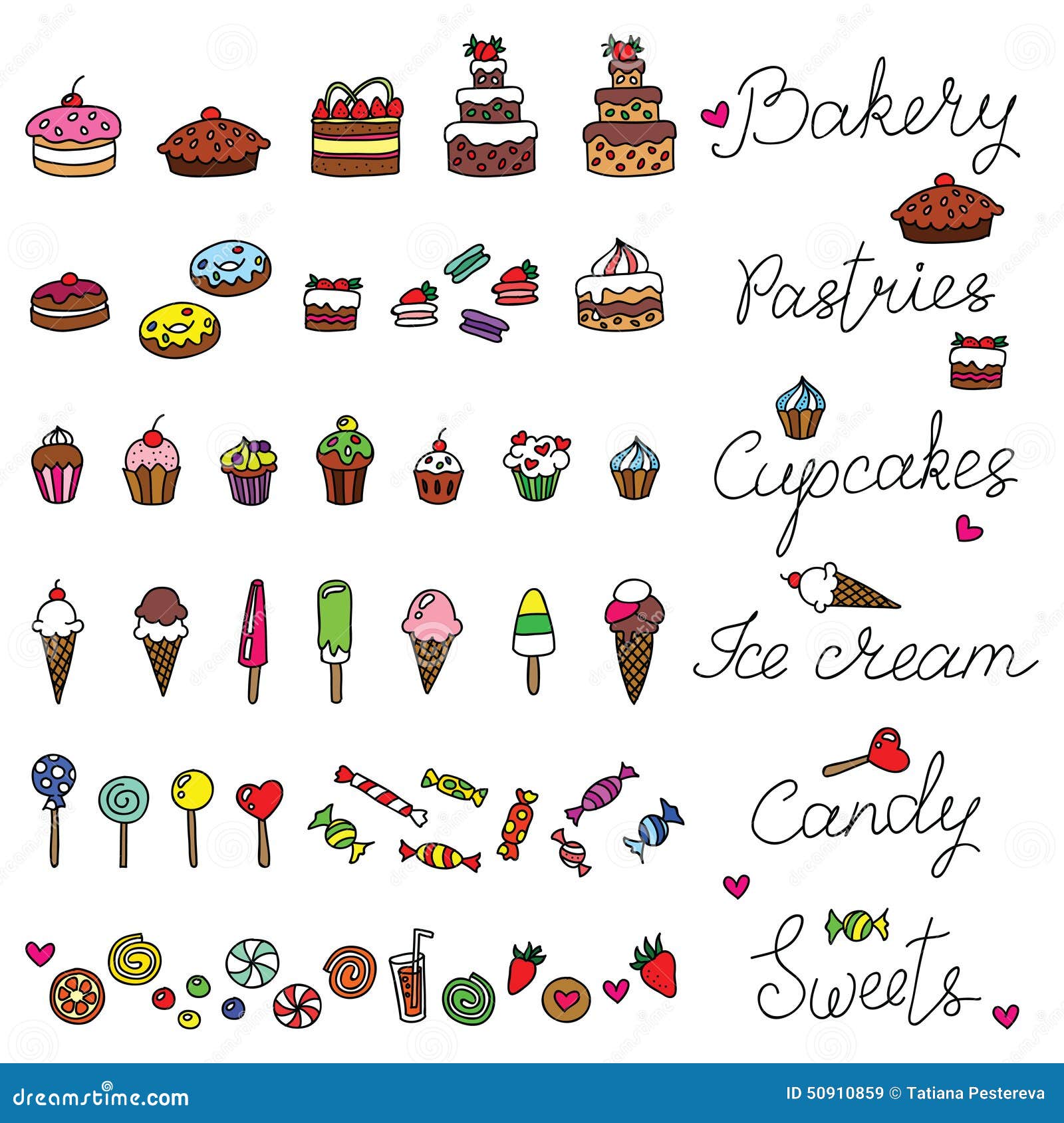 Doodle sweets stock vector. Illustration of hand, bakery - 50910859