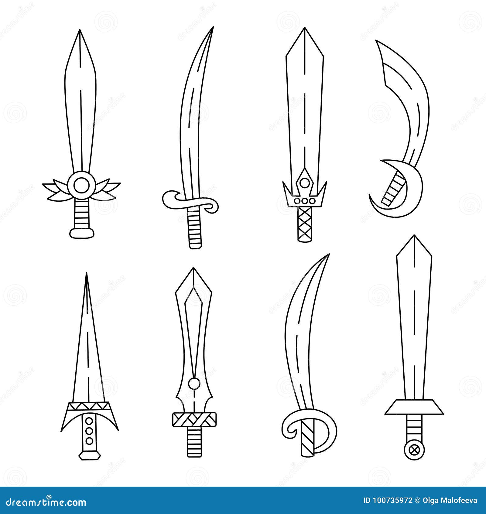 Doodle swords vector set stock vector. Illustration of knife - 100735972