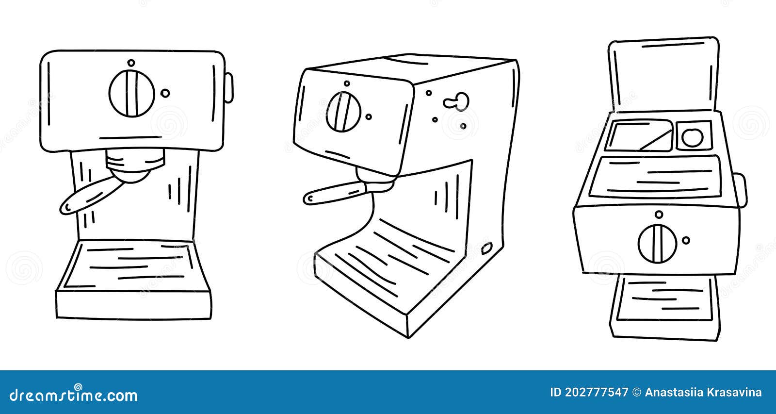 Doodle Tamper Coffee Machine in Three Angles Front, Top and Side View ...