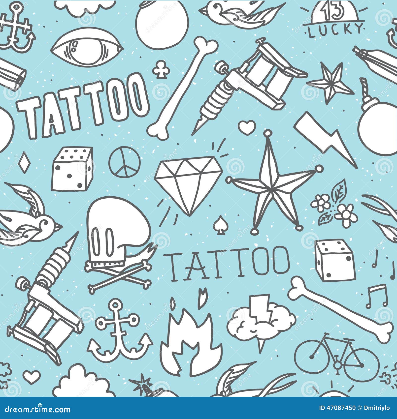 Doodle Tattoo Seamless Vector Background Stock Vector - Illustration of ...