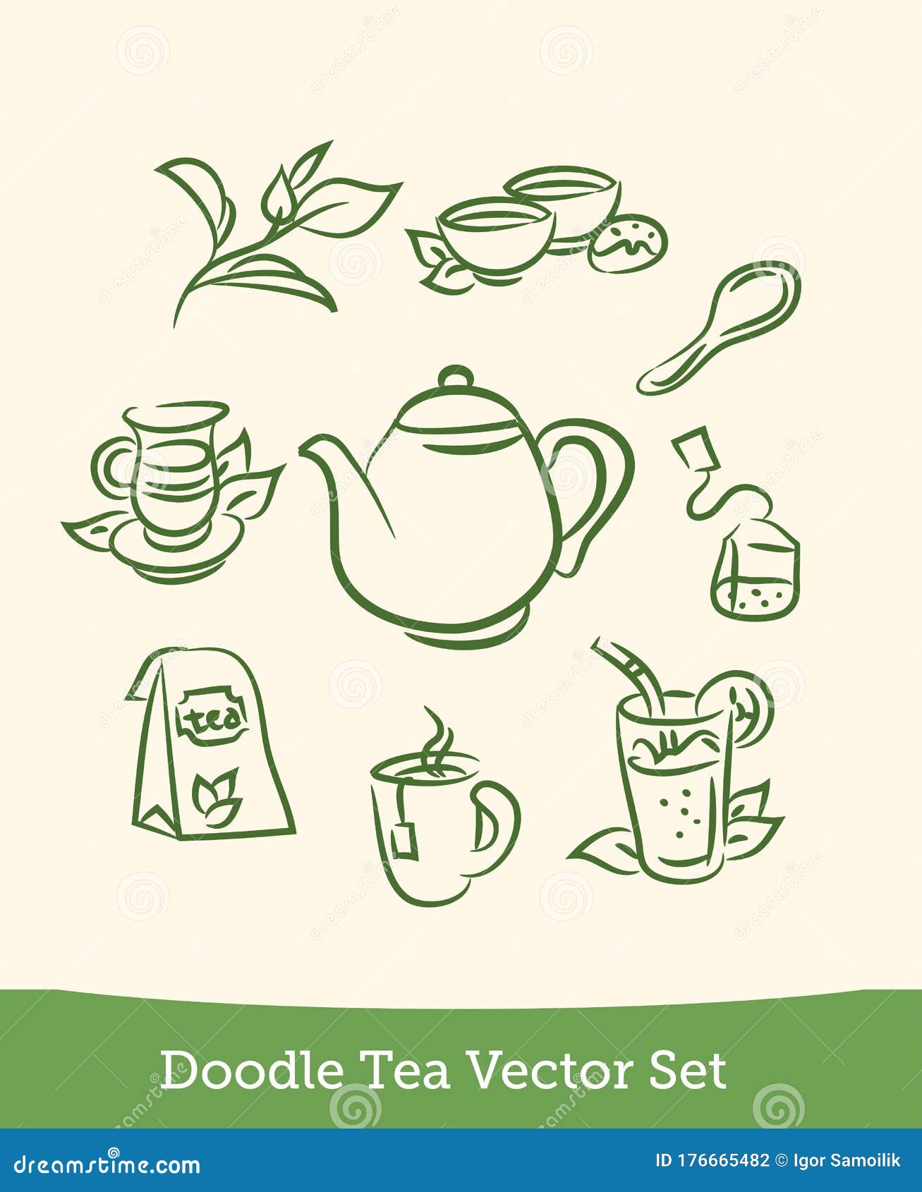 Doodle Tea Setisolated on White Background. Vector Stock Vector ...