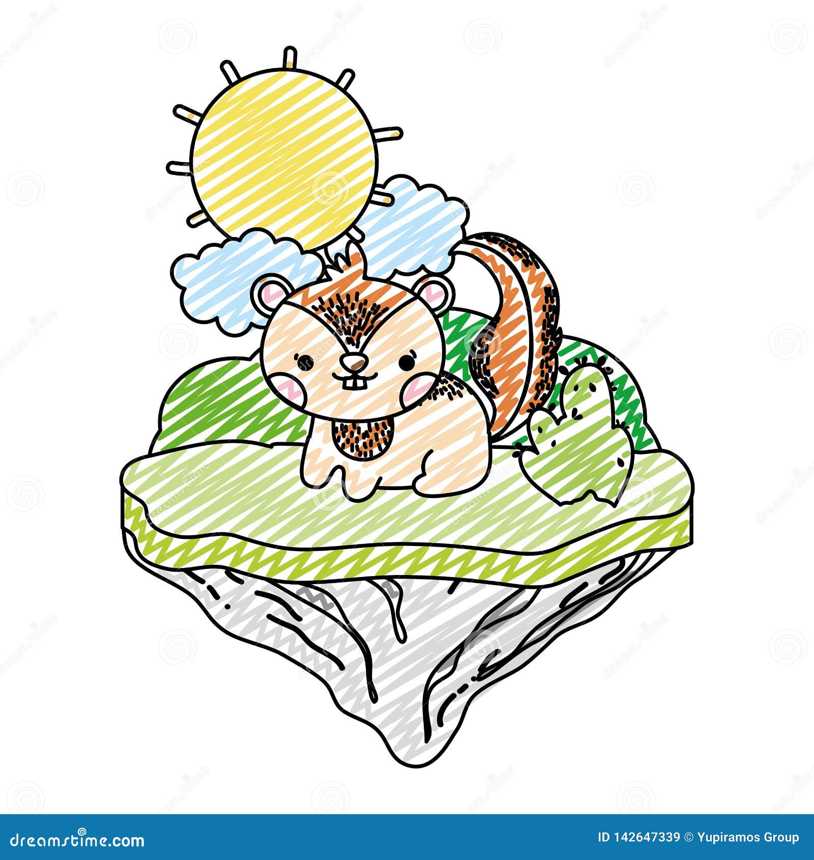 Doodle Tender Chipmunk Animal in the Float Island Stock Vector ...