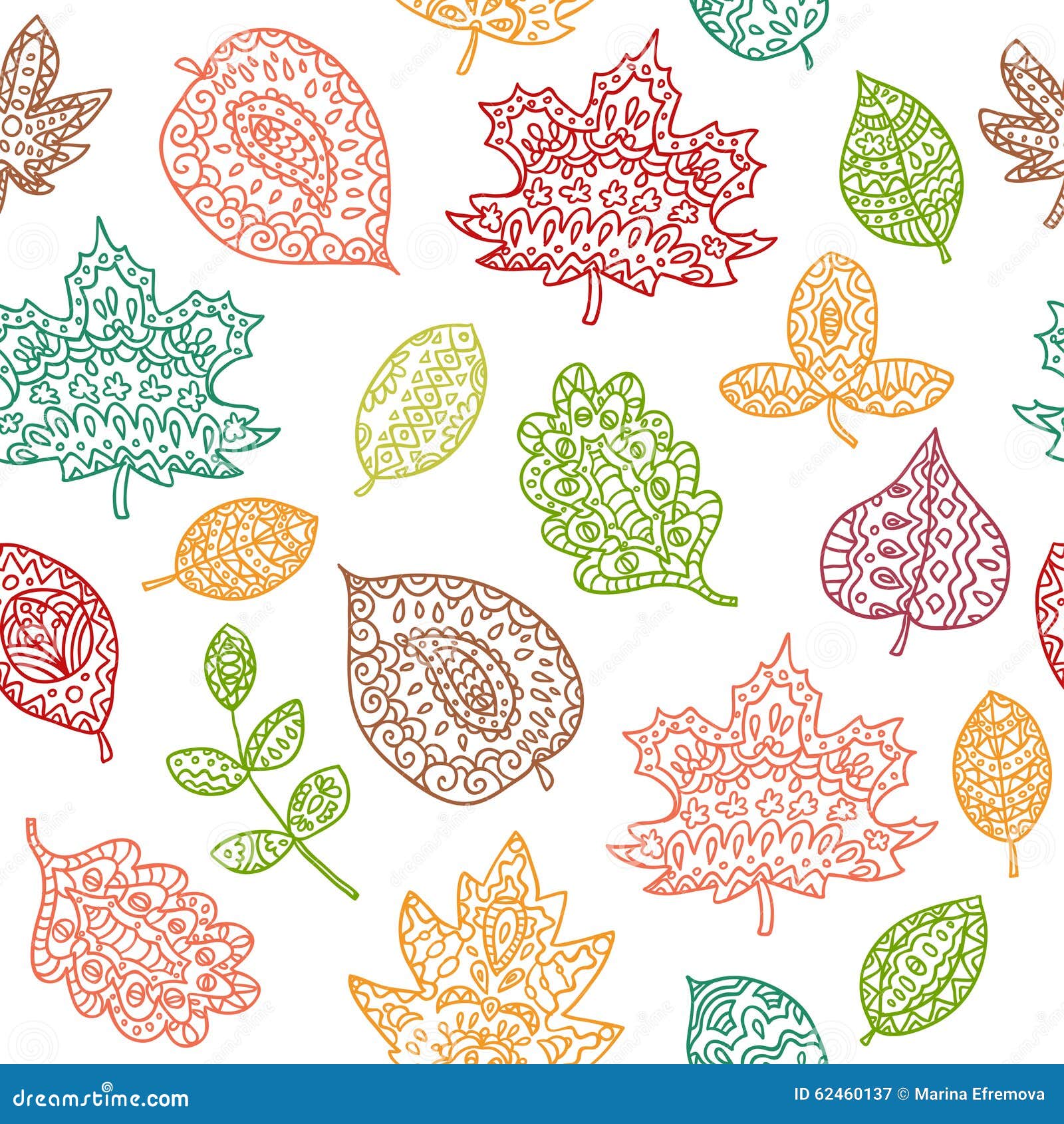 Doodle Textured Leaves Seamless Pattern Stock Vector - Illustration of ...