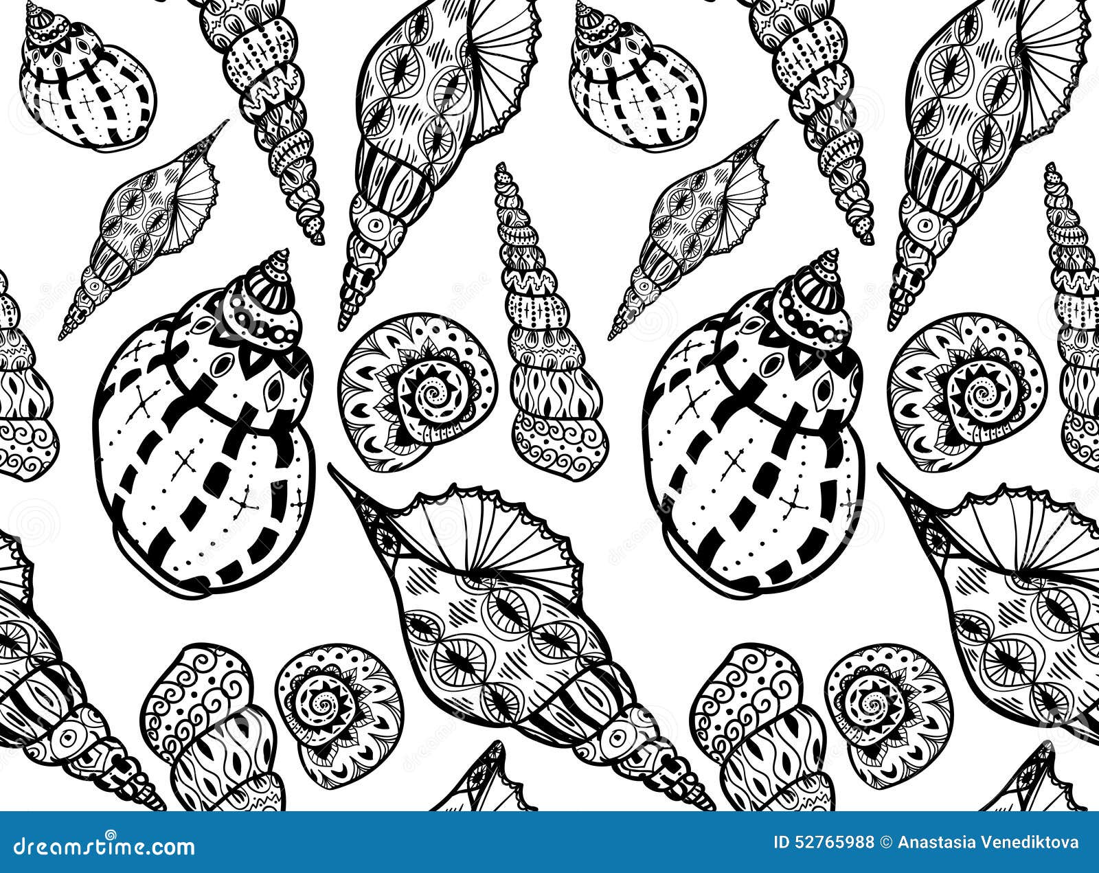 Doodle Textured Shells Seamless Pattern. Stock Vector - Illustration of ...