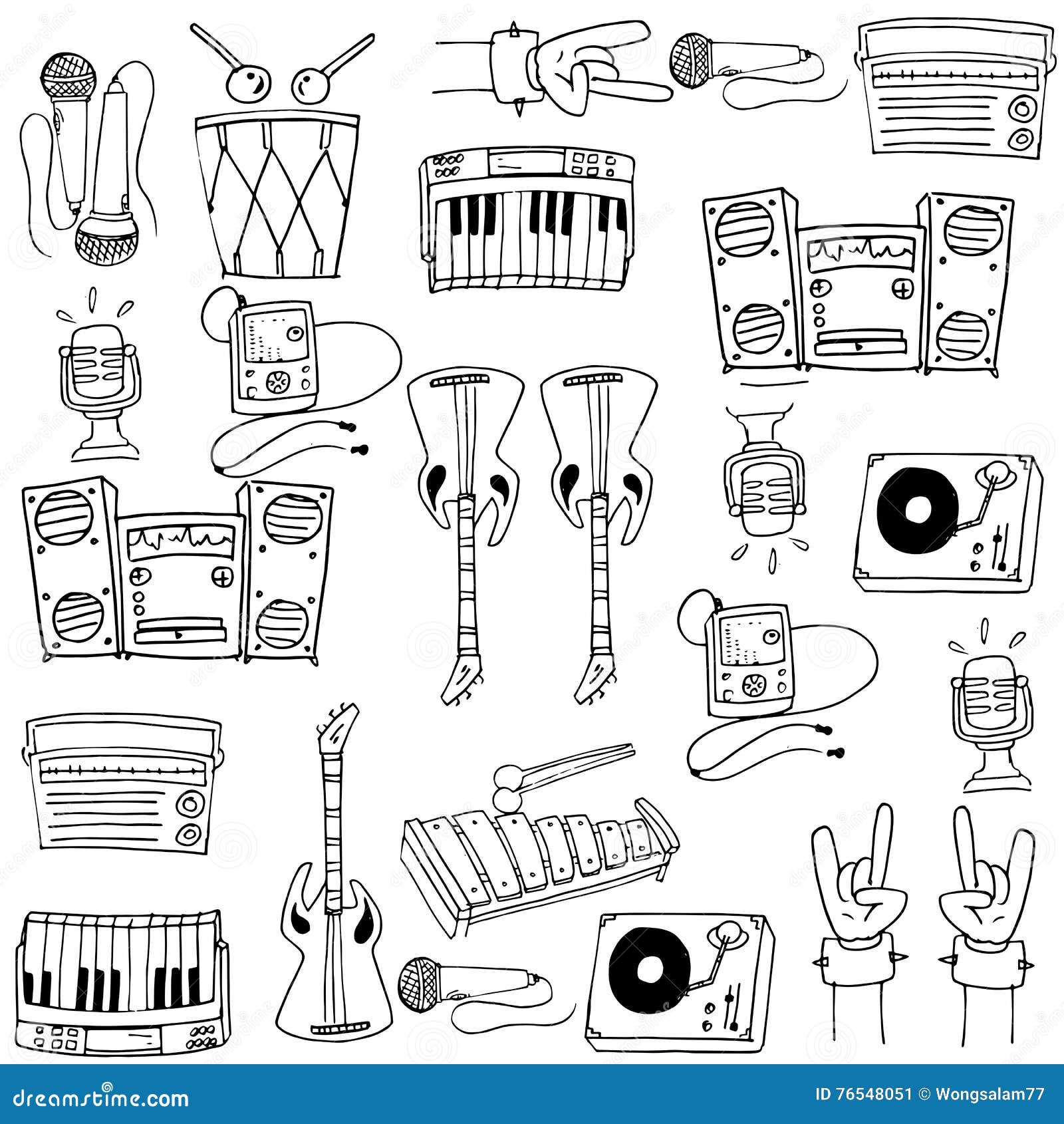 Doodle of Theme Music Tools Stock Vector - Illustration of guitar ...
