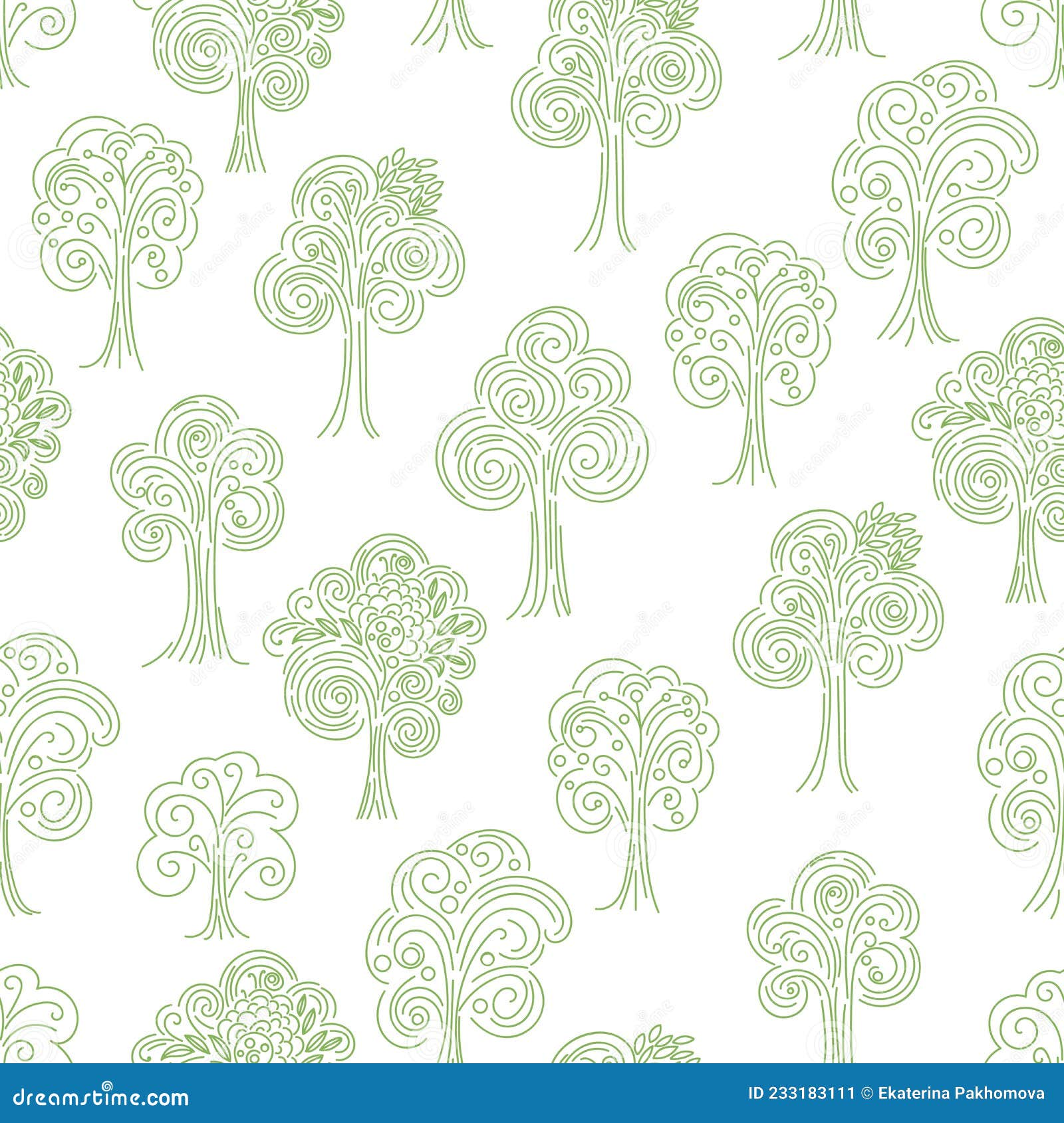 Doodle Thin Line Forest Seamless Pattern. Curly Thin Line Trees ...