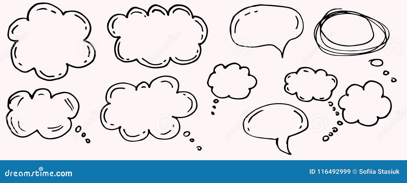 Doodle Thinking Clouds, Chat Cartoon Bubbles Stock Vector ...