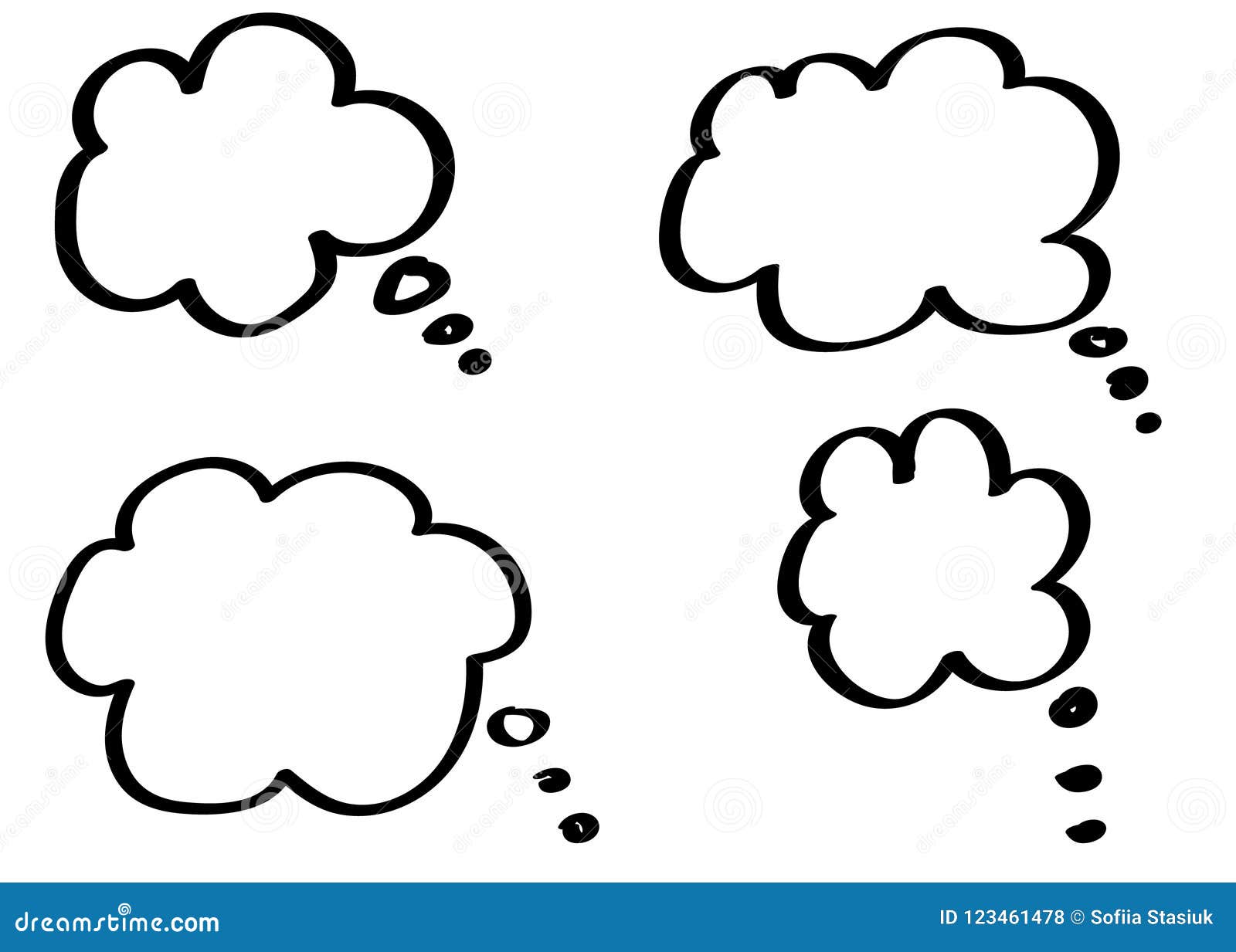 Doodle Thinking Clouds, Chat Cartoon Bubbles. Hand Drawn Set. Stock ...
