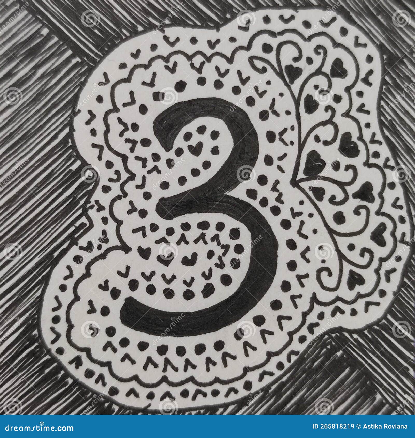 Doodle Three Black and White Ink Stock Image - Image of three, doodle ...