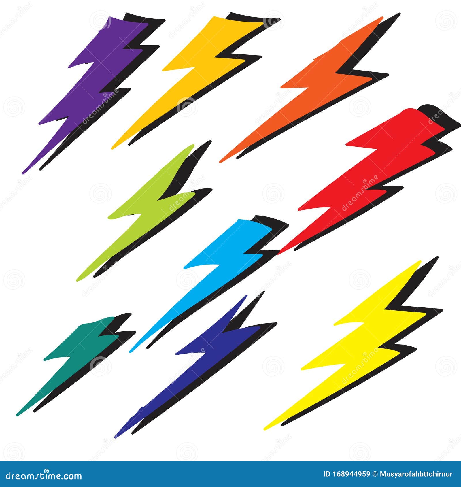 Doodle Thunder Collection Illustration Handdrawn Colorful Style Vector ...