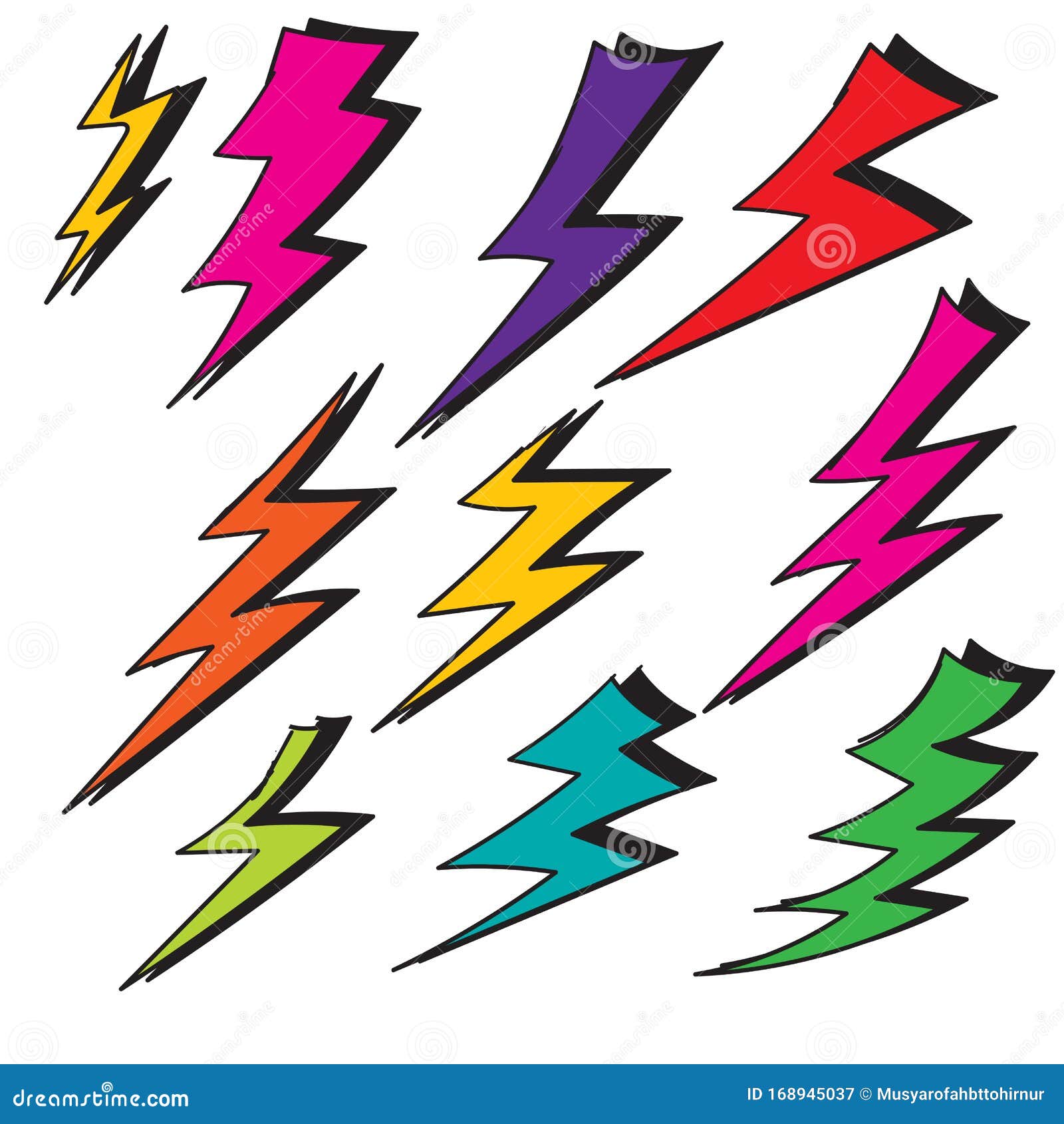 Doodle Thunder Collection Illustration Handdrawn Colorful Style Vector ...