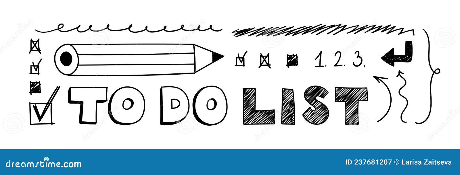 Doodle To Do List with Check Marks, Numbering, Brackets. Hand-drawn ...