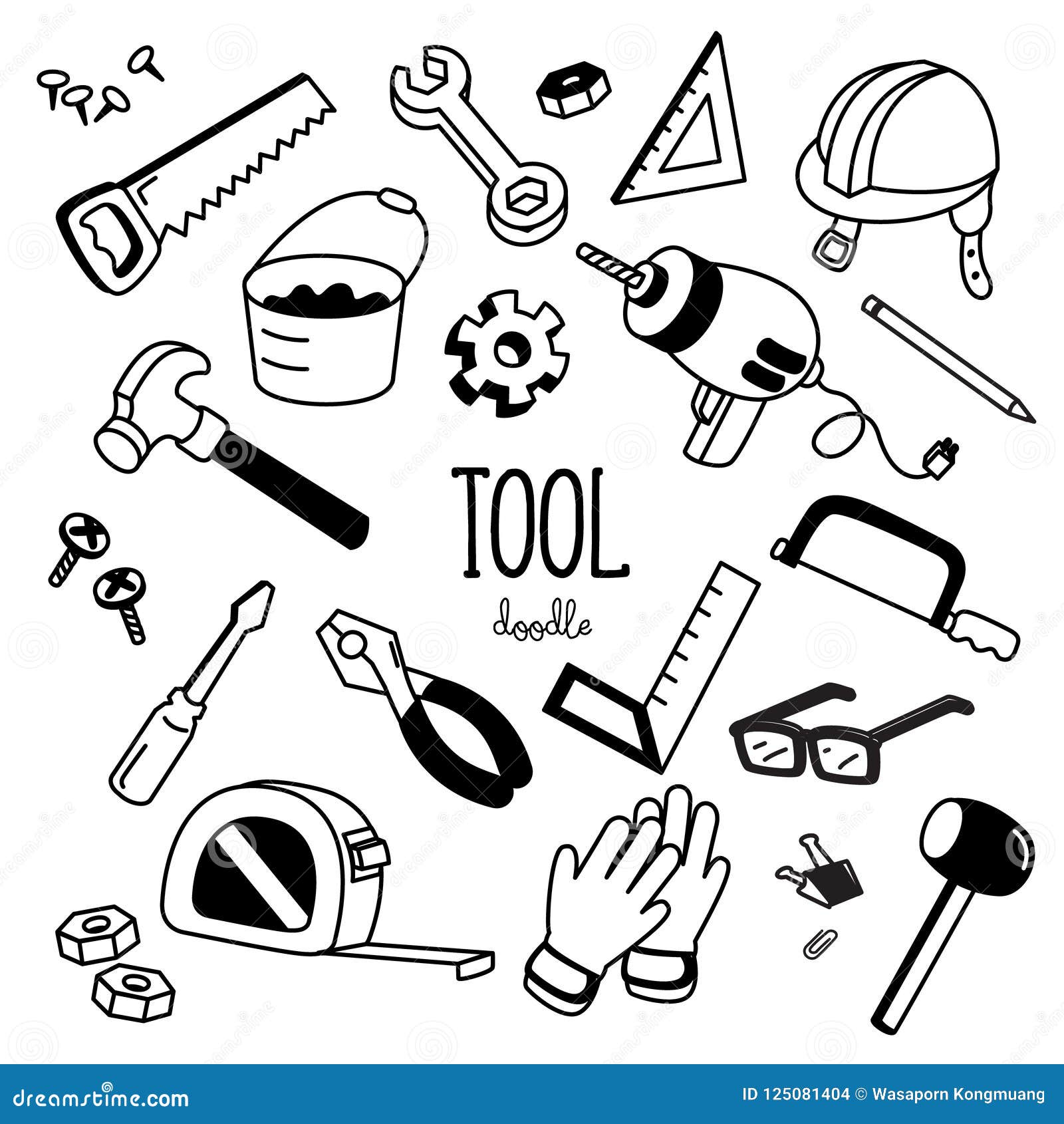 Doodle Tools. Hand Drawing Styles for Tools. Stock Vector ...