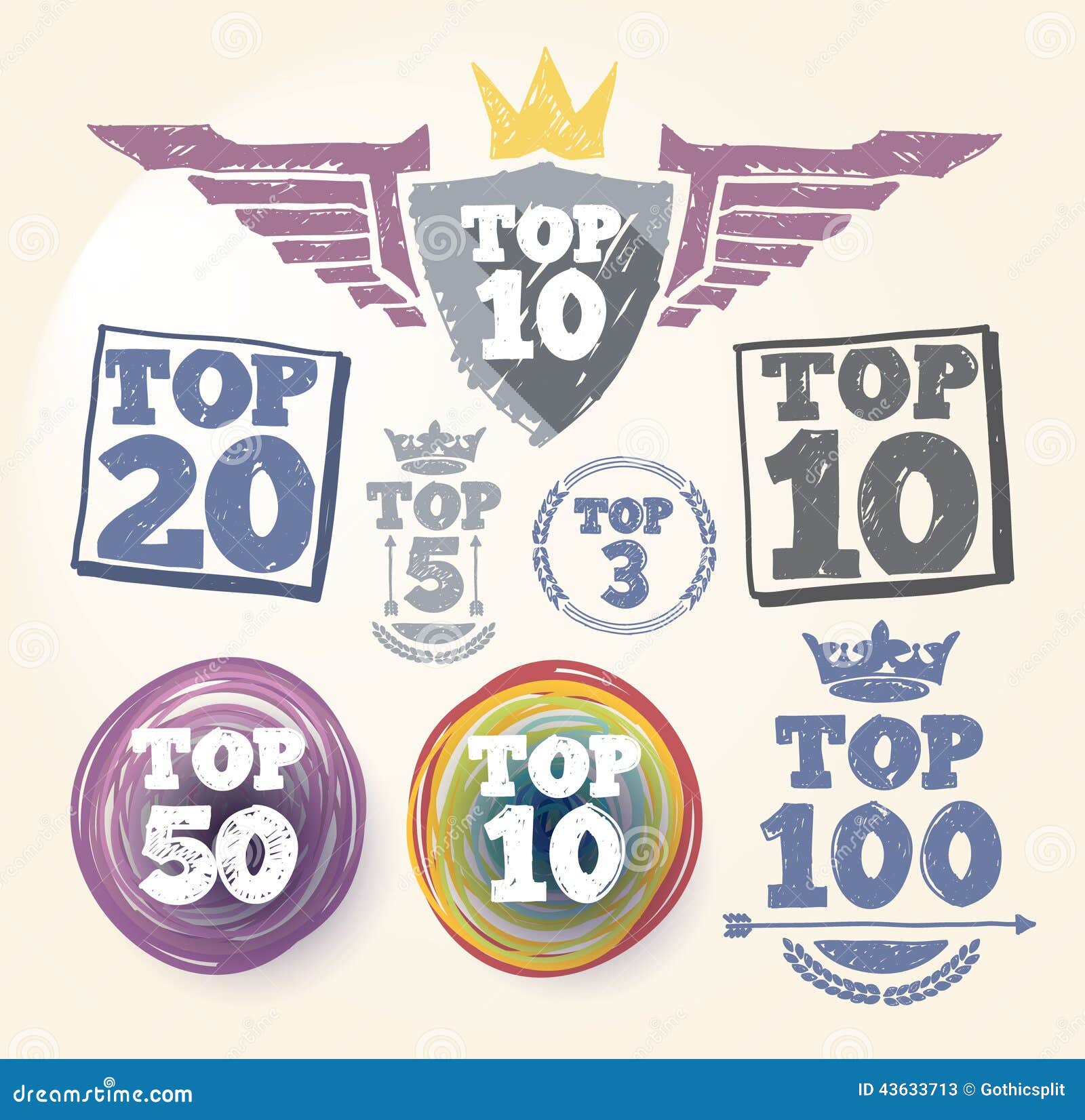 Doodle Top design elements stock vector. Illustration of colors - 43633713