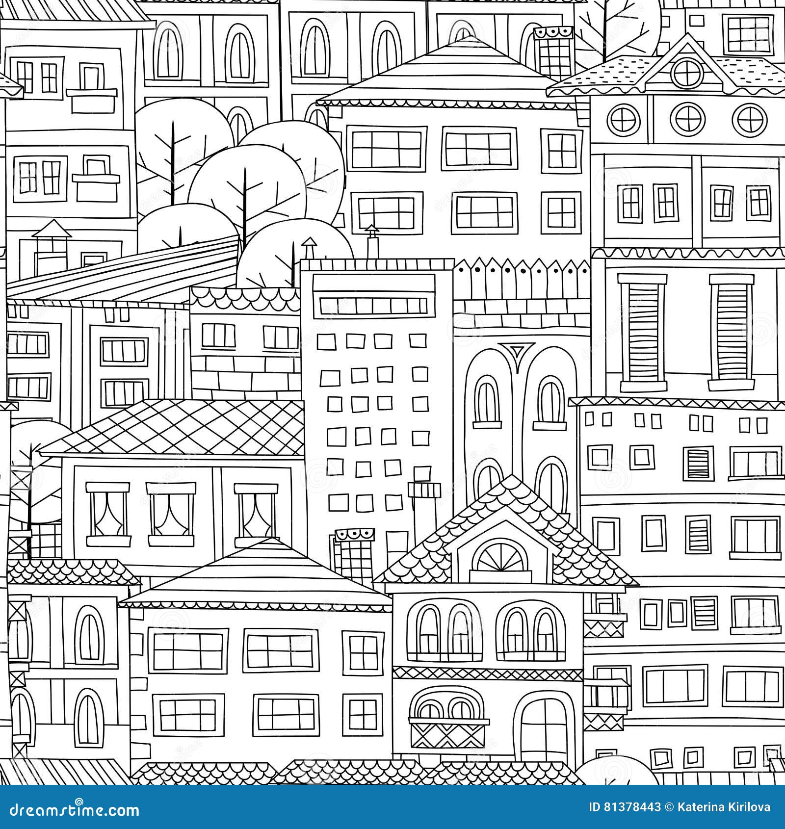 Doodle Town Seamless Pattern Stock Vector - Illustration of cartoon ...
