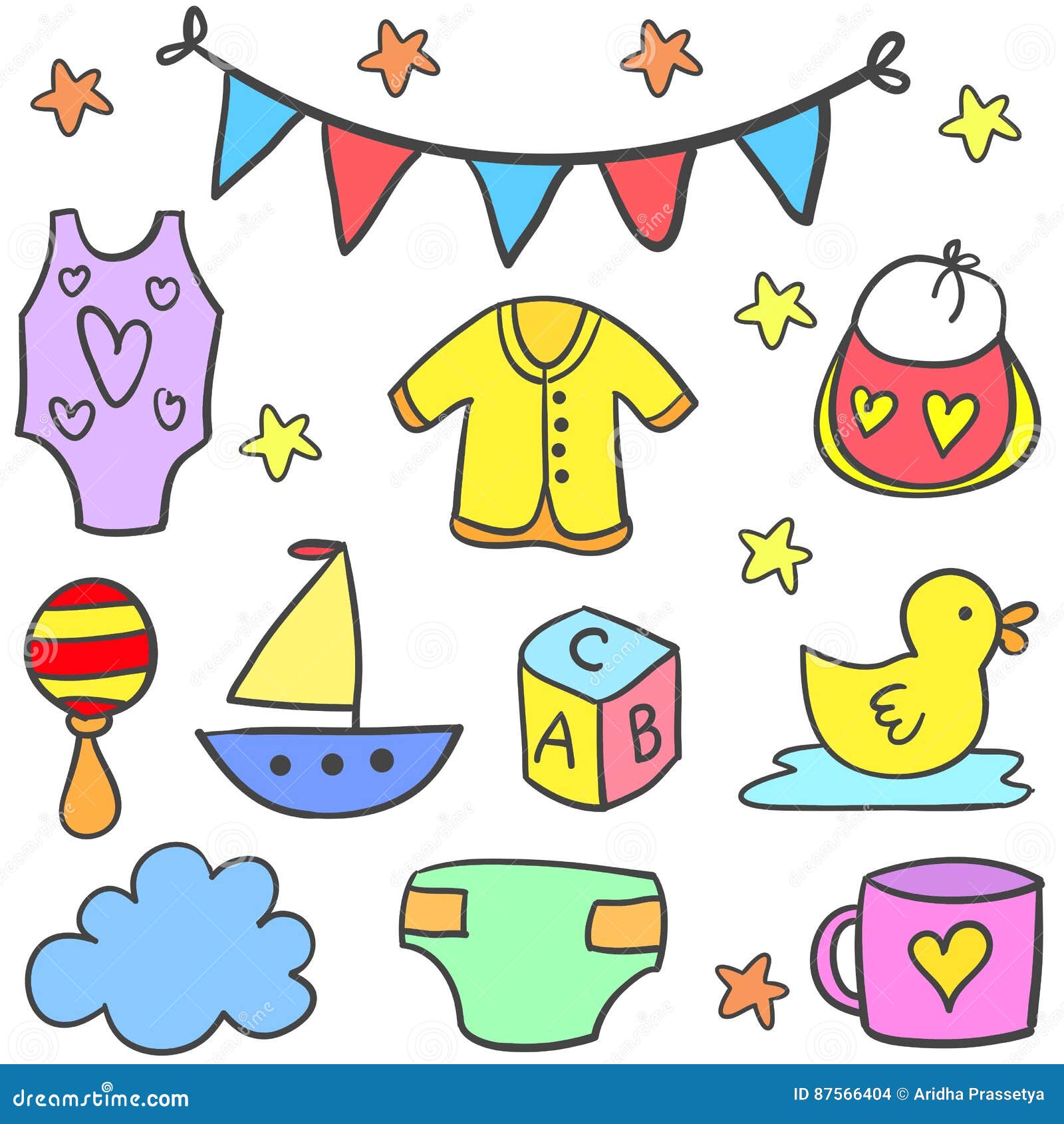 Doodle of Toy Baby Set Vector Stock Vector - Illustration of shower ...