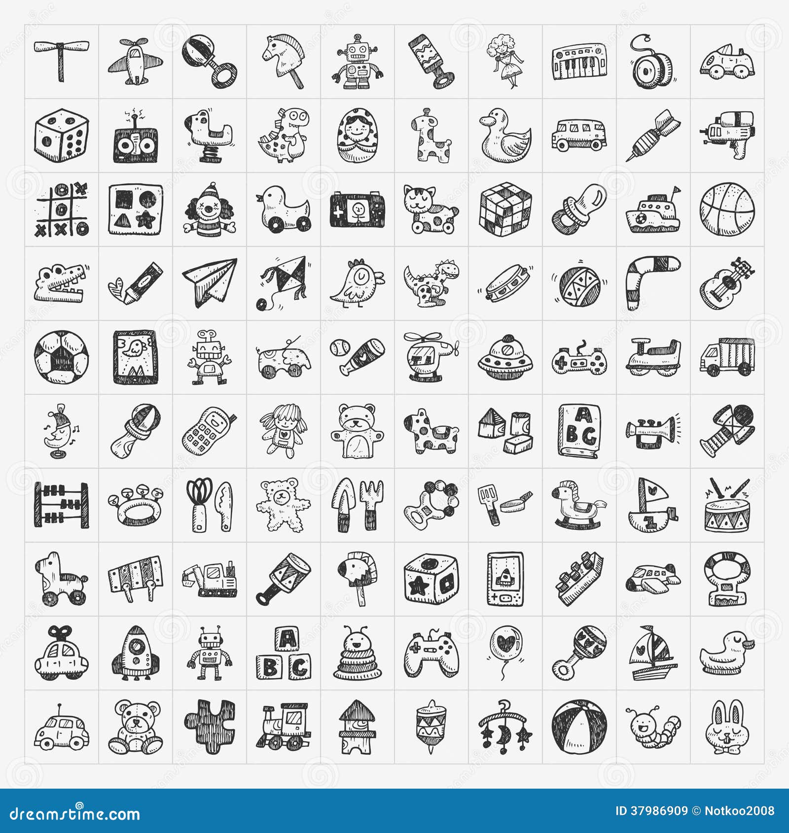 Doodle toy icons stock vector. Illustration of robot - 37986909