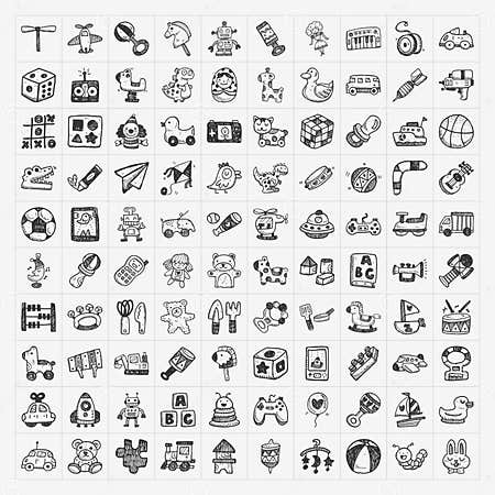 Doodle toy icons stock vector. Illustration of robot - 37986909