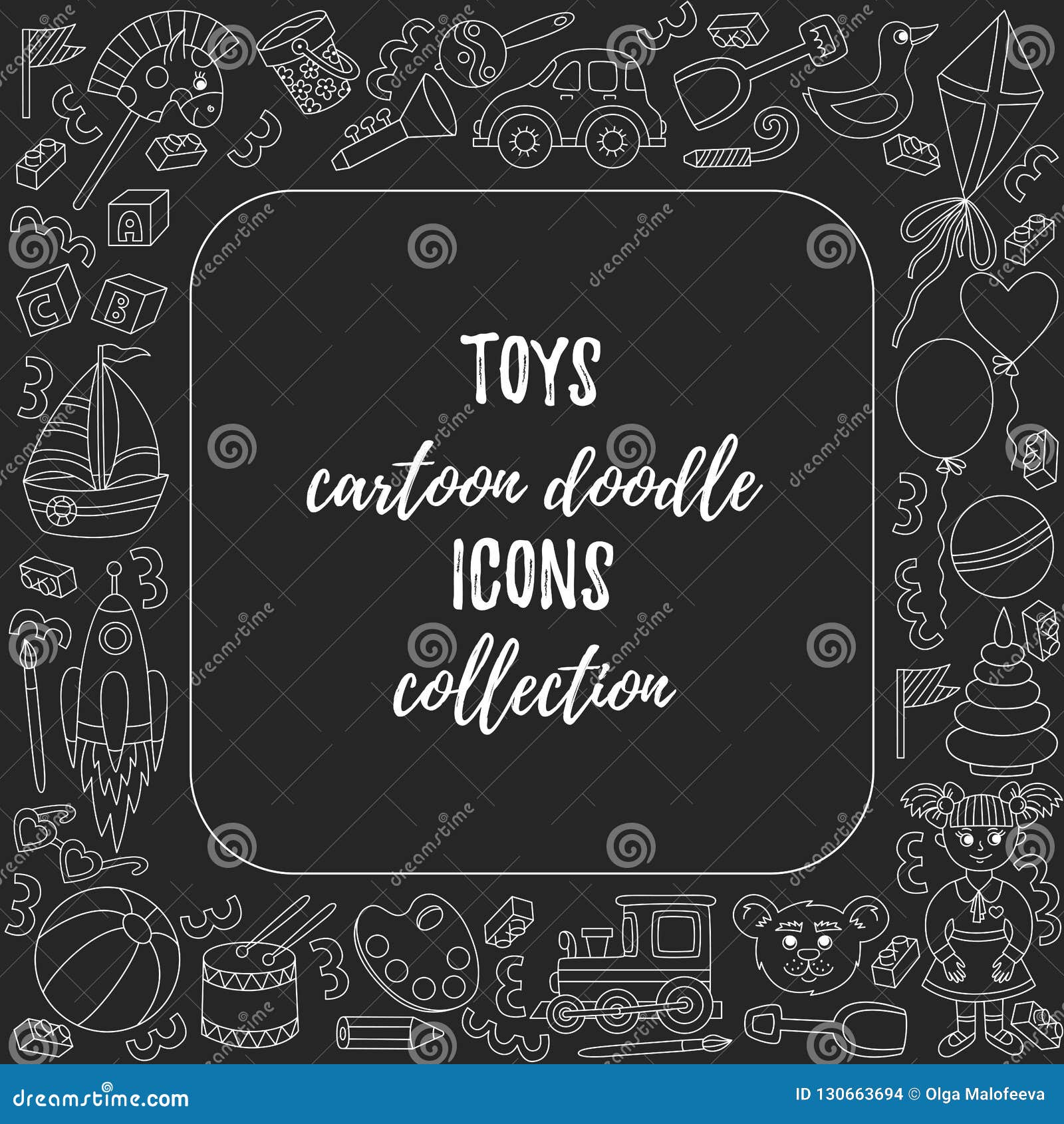 Doodle Toys Icons Vector Frame Stock Vector - Illustration of cute ...