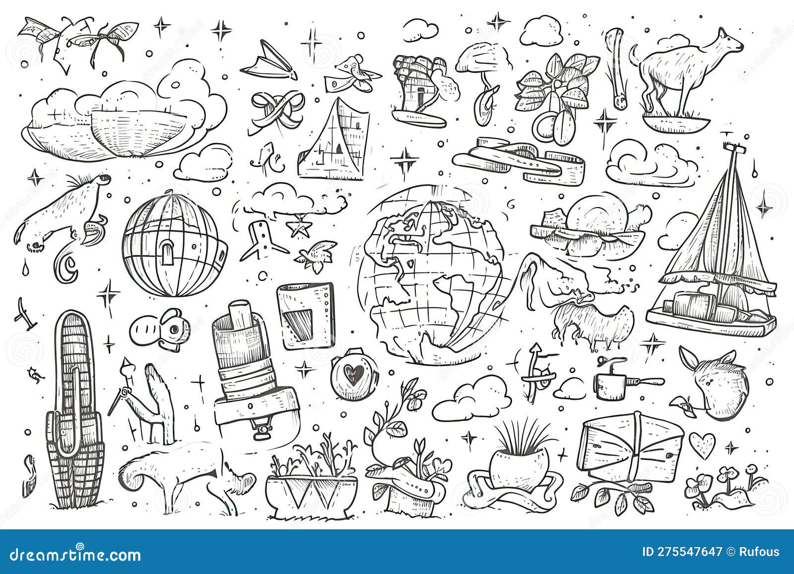 Doodle Travel Element Illustration Stock Image - Image of world ...