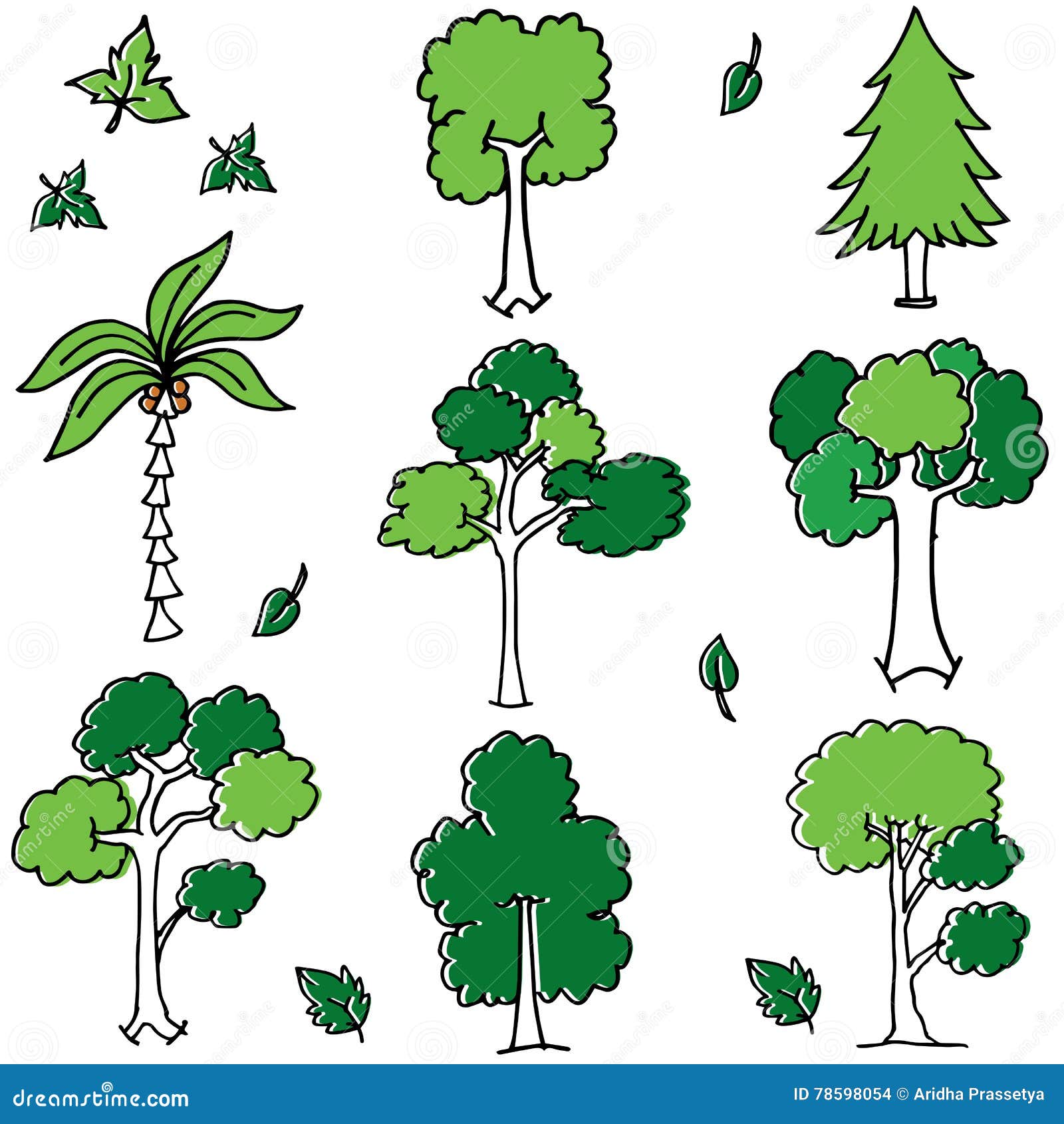 Doodle of Tree Set Collection Stock Vector - Illustration of doodle ...