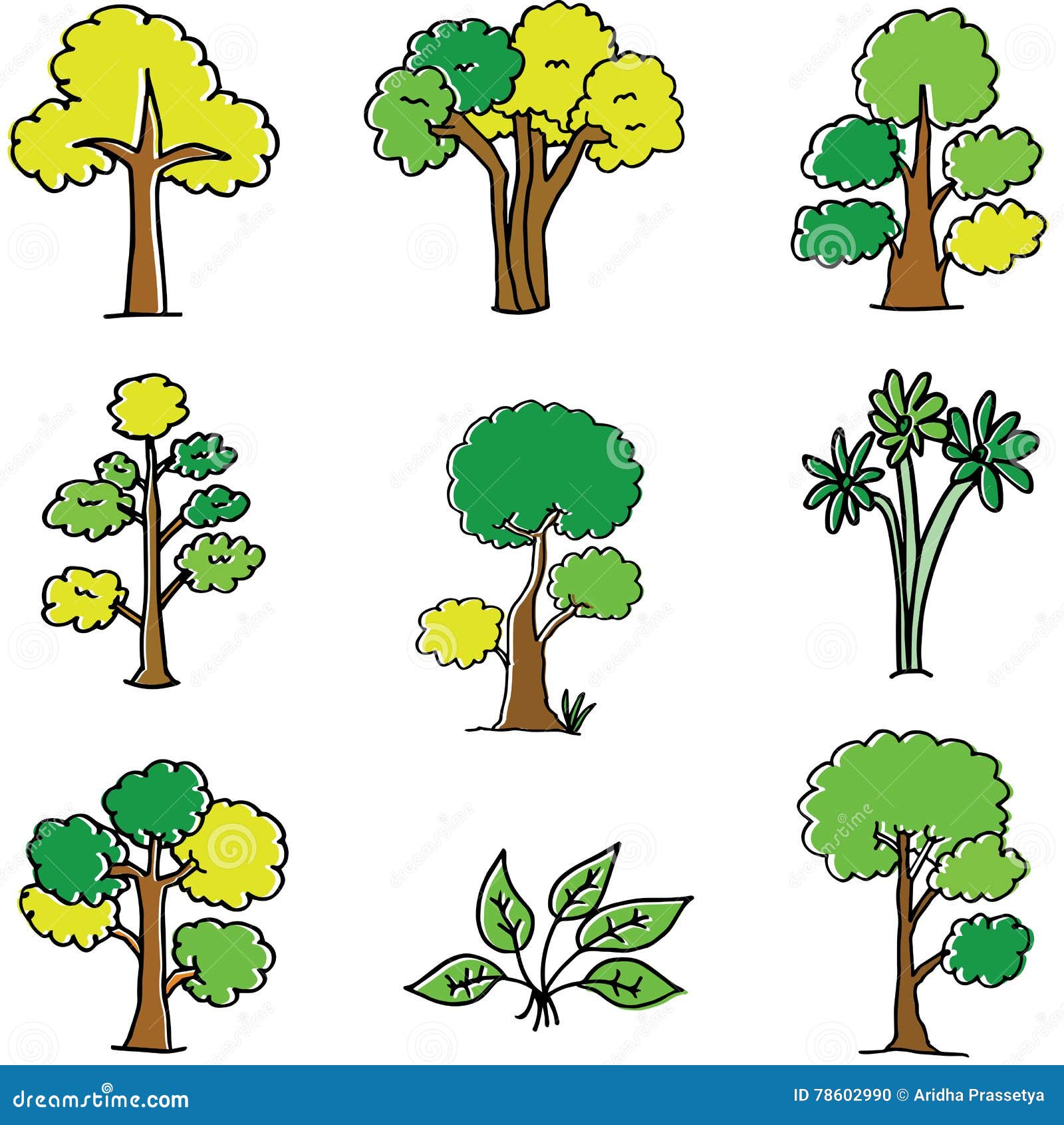 Doodle of Tree Set Different Stock Vector - Illustration of strike ...