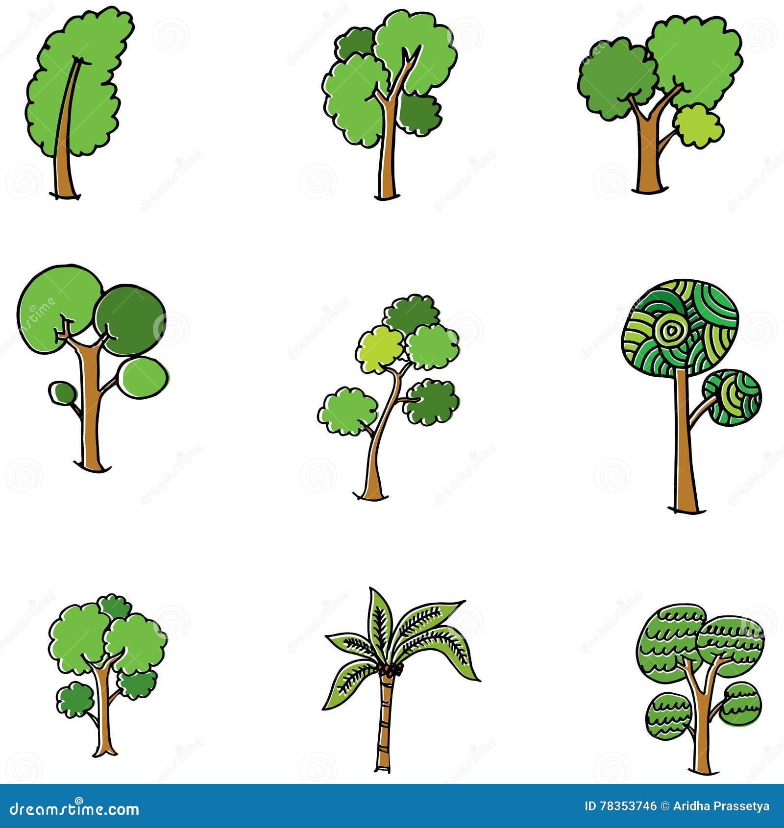 Doodle of Tree Set Vector Art Stock Vector - Illustration of drawing ...