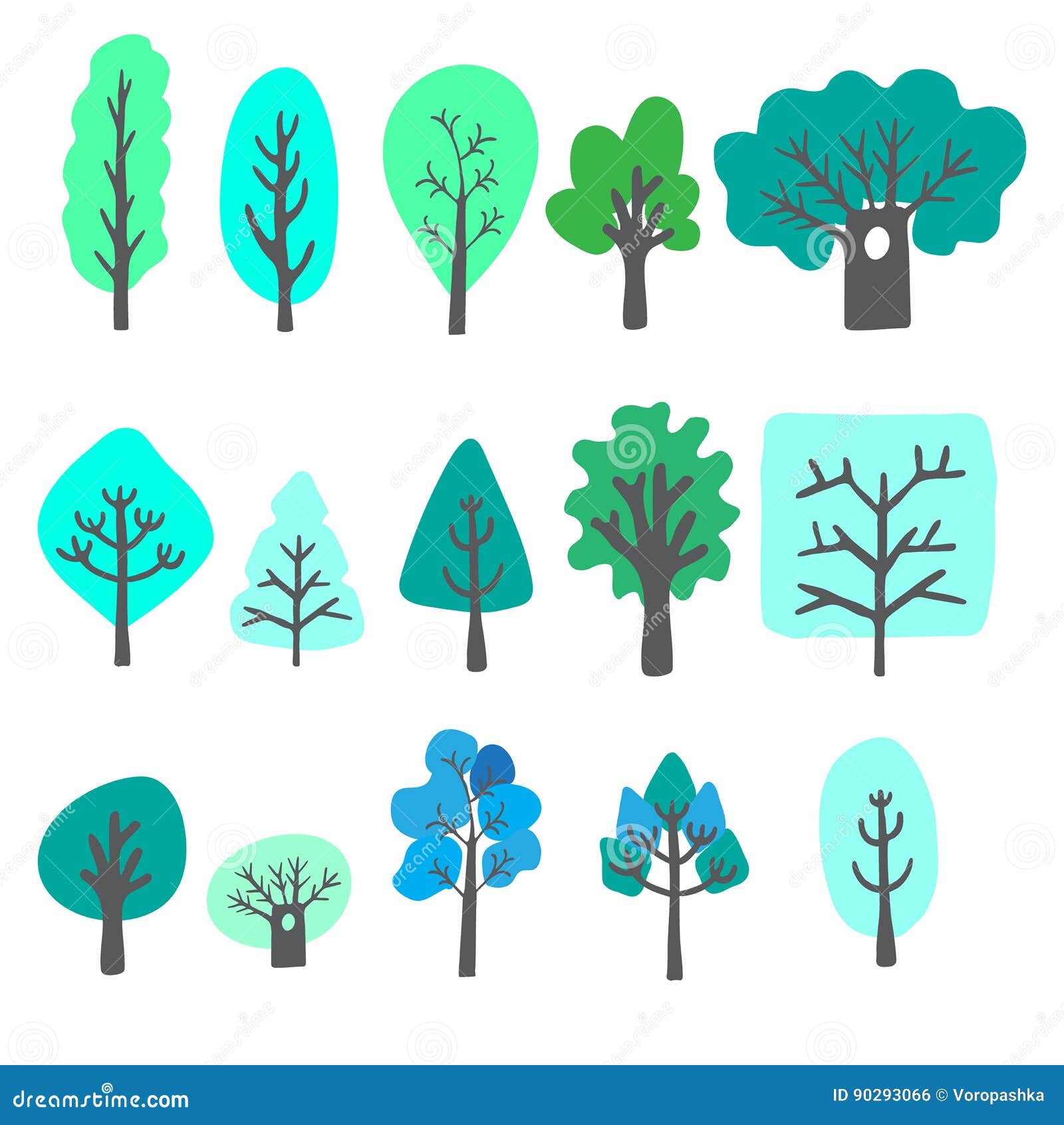 Doodle trees stock vector. Illustration of park, cartoon - 90293066