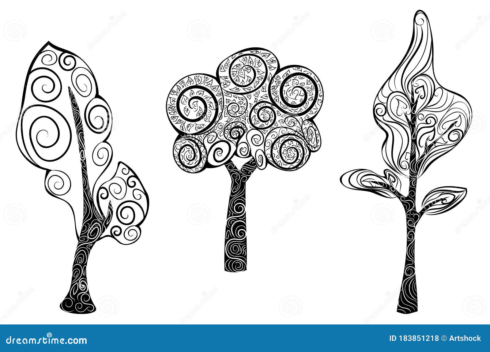 Doodle trees design stock vector. Illustration of branch - 183851218
