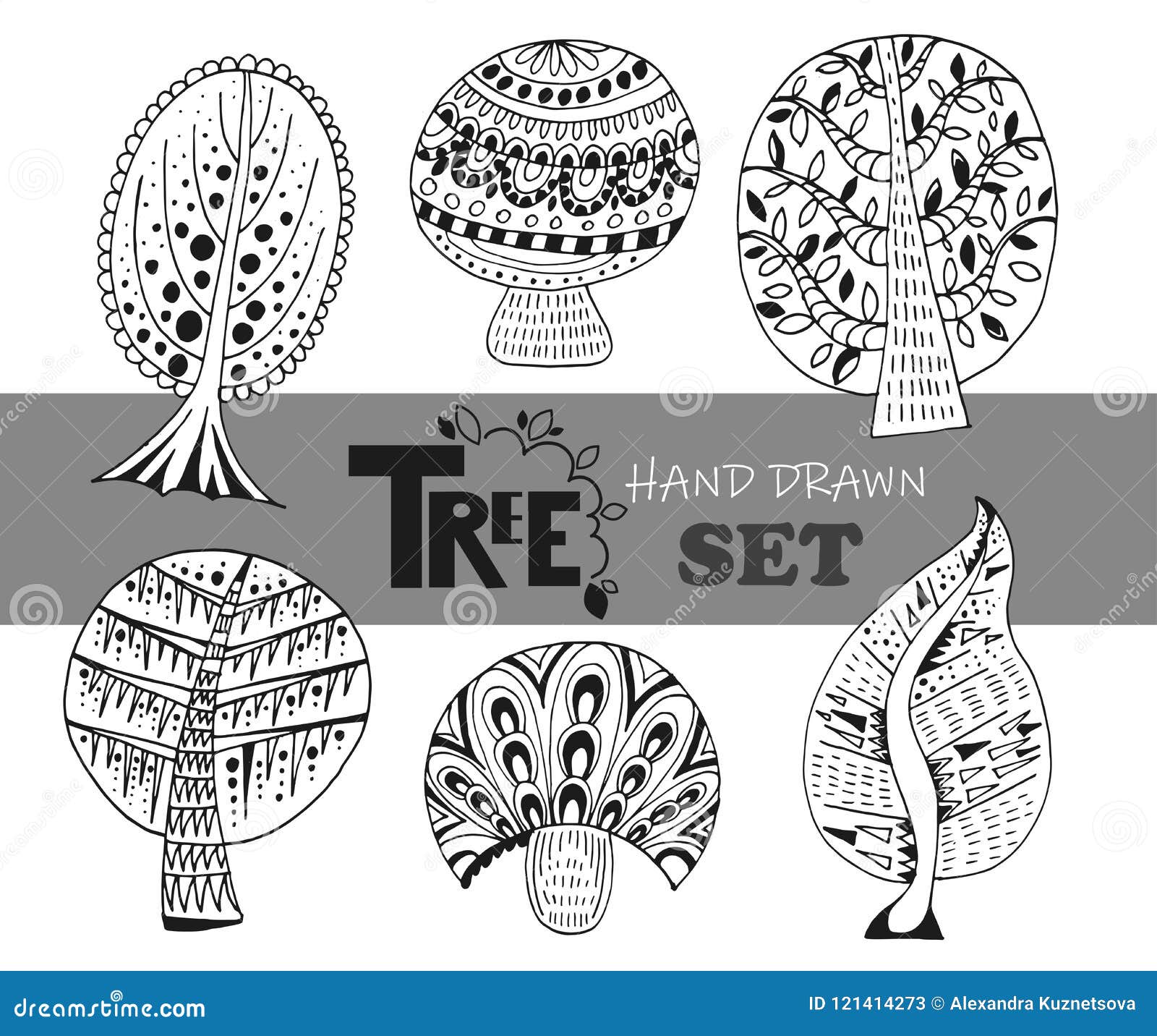 Doodle trees set stock illustration. Illustration of leaf - 121414273