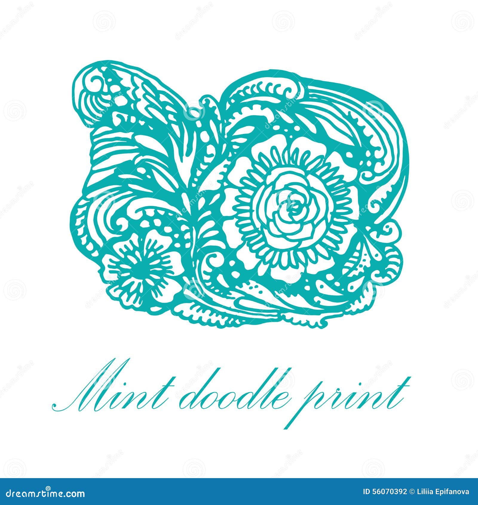 Doodle Turquoise Patterns and Flowers Illustration Stock Vector ...