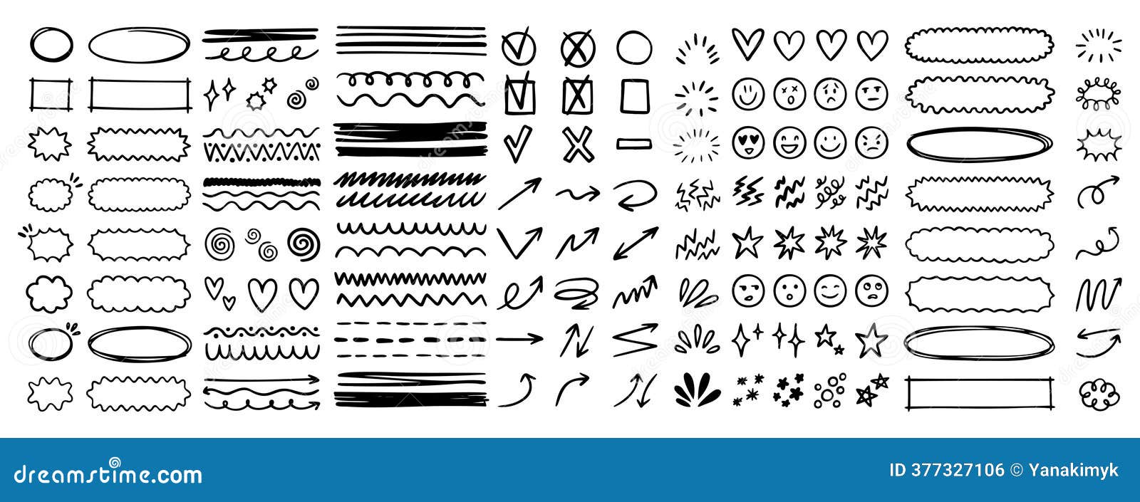 Doodle Underline, Emphasis, Line Shape Set. Hand Drawn Swirl Swoosh ...