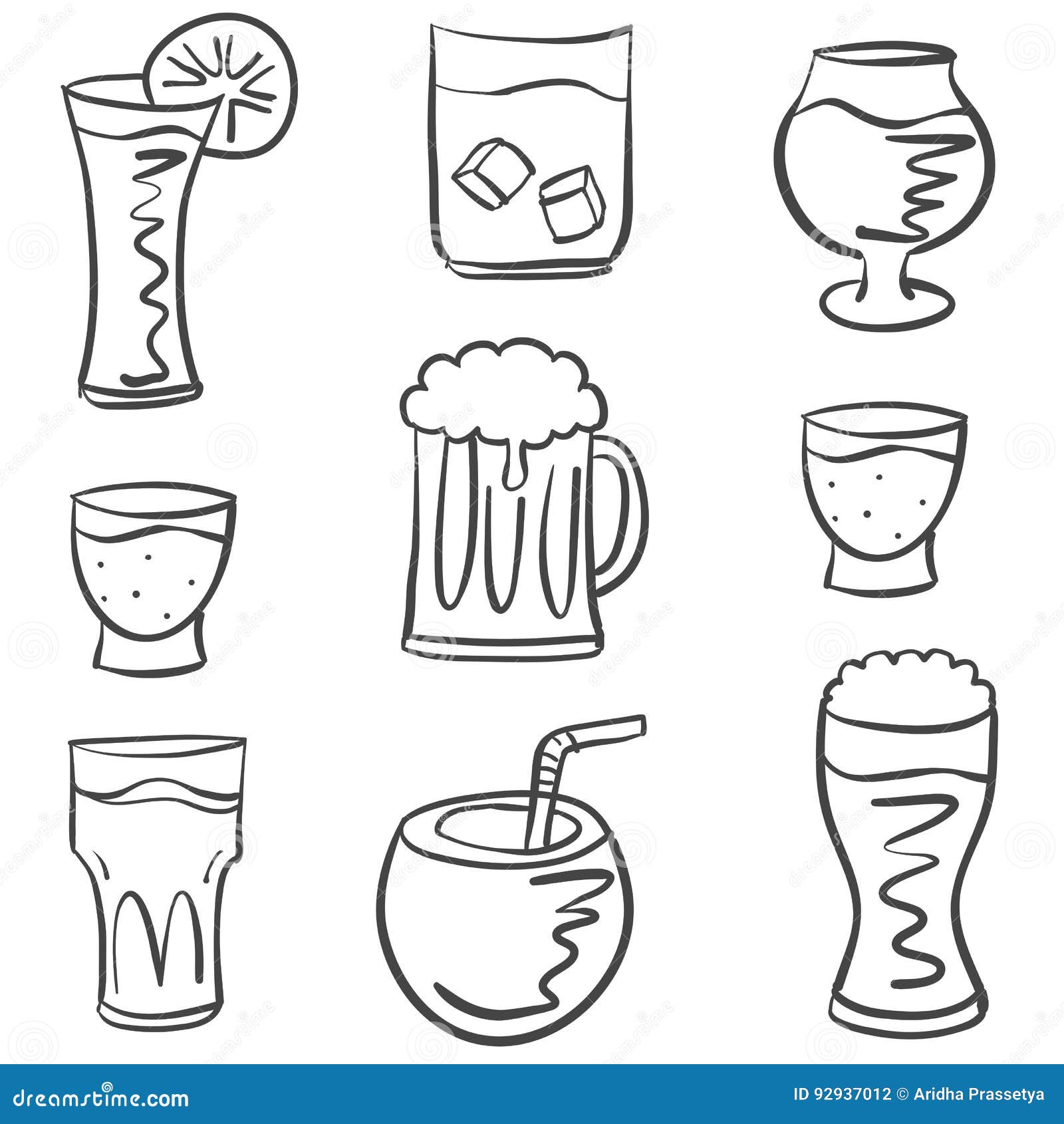 Doodle Various Drink Hand Draw Stock Vector - Illustration of outline ...