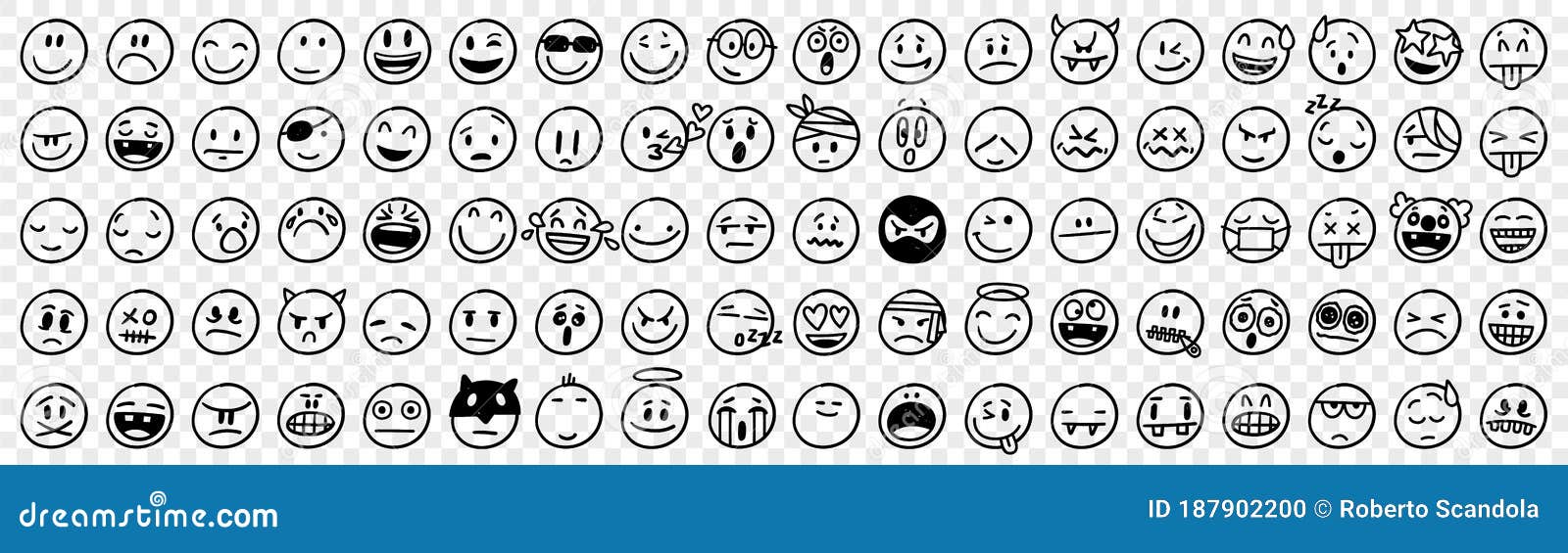 Hand Drawn Doodle Various Emoji Set Vector Illustration | CartoonDealer ...