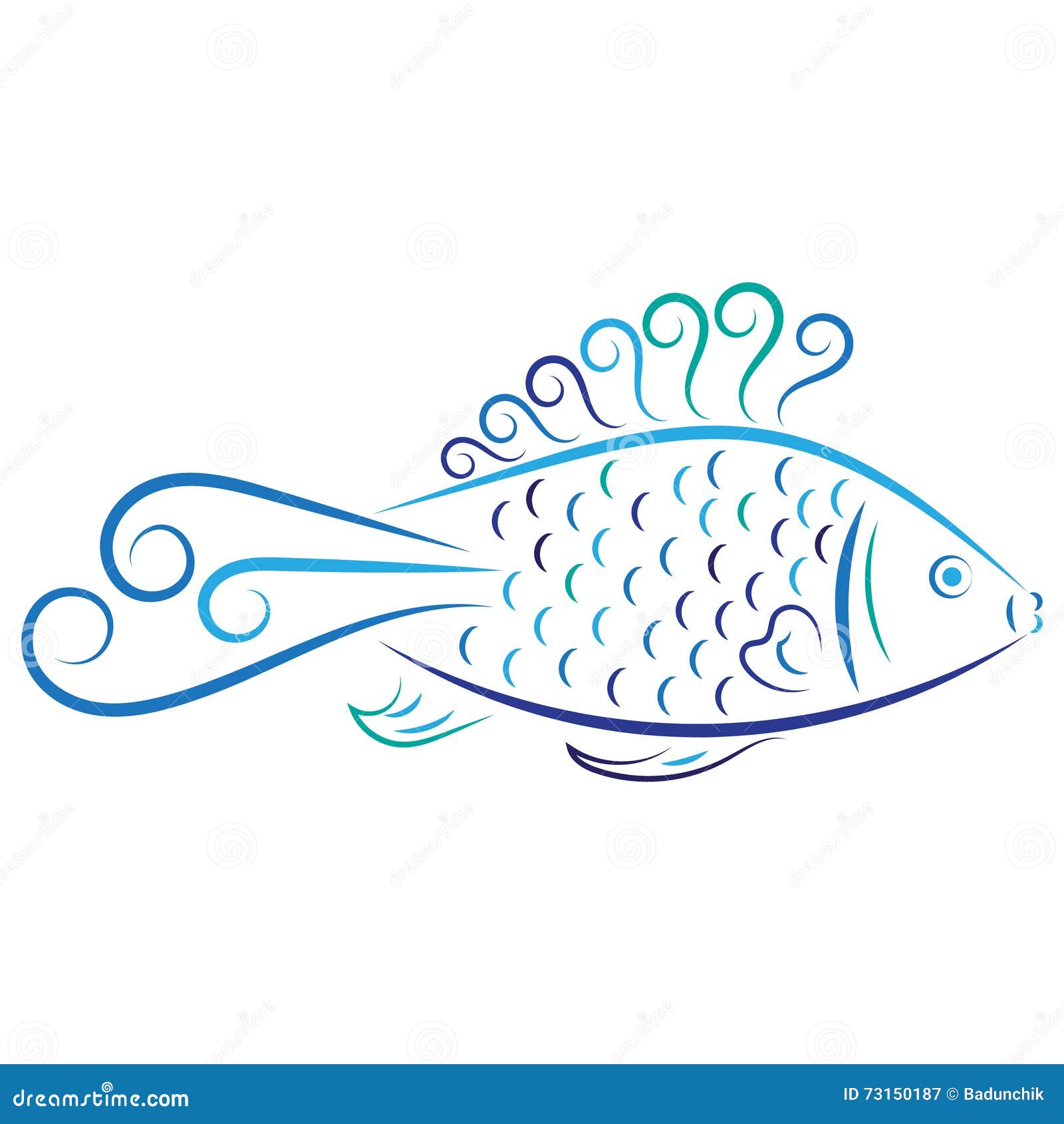 Doodle Vector Abstract Blue Fish Stock Vector - Illustration of drawn ...